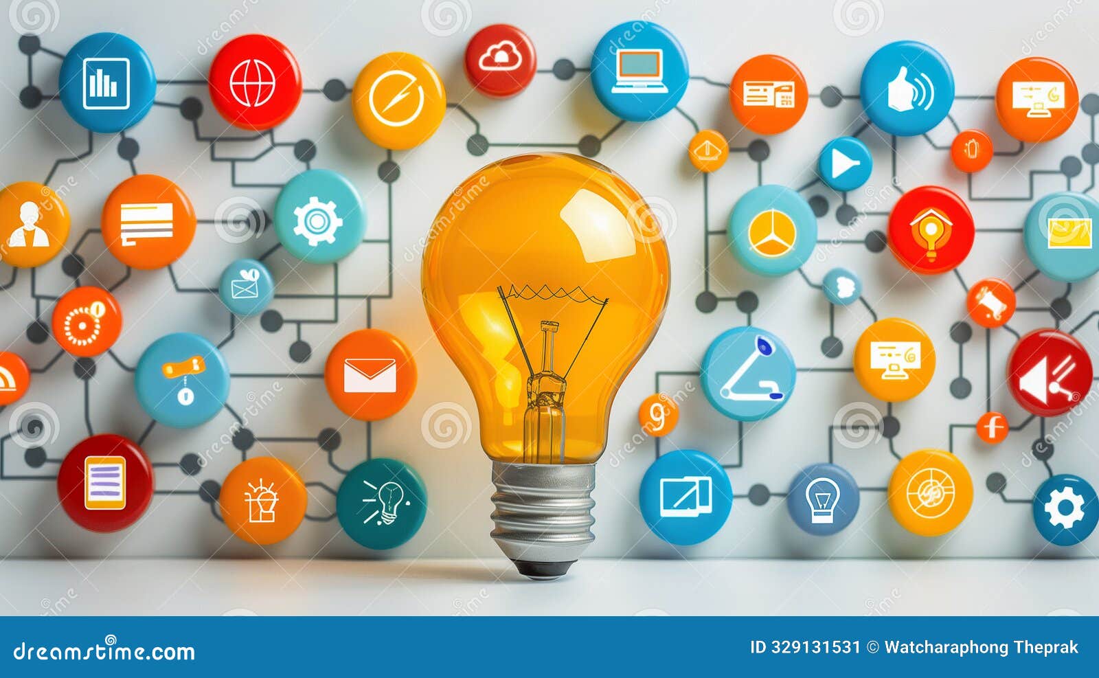 Innovation Concept with Light Bulb and Network Icons Stock Illustration ...