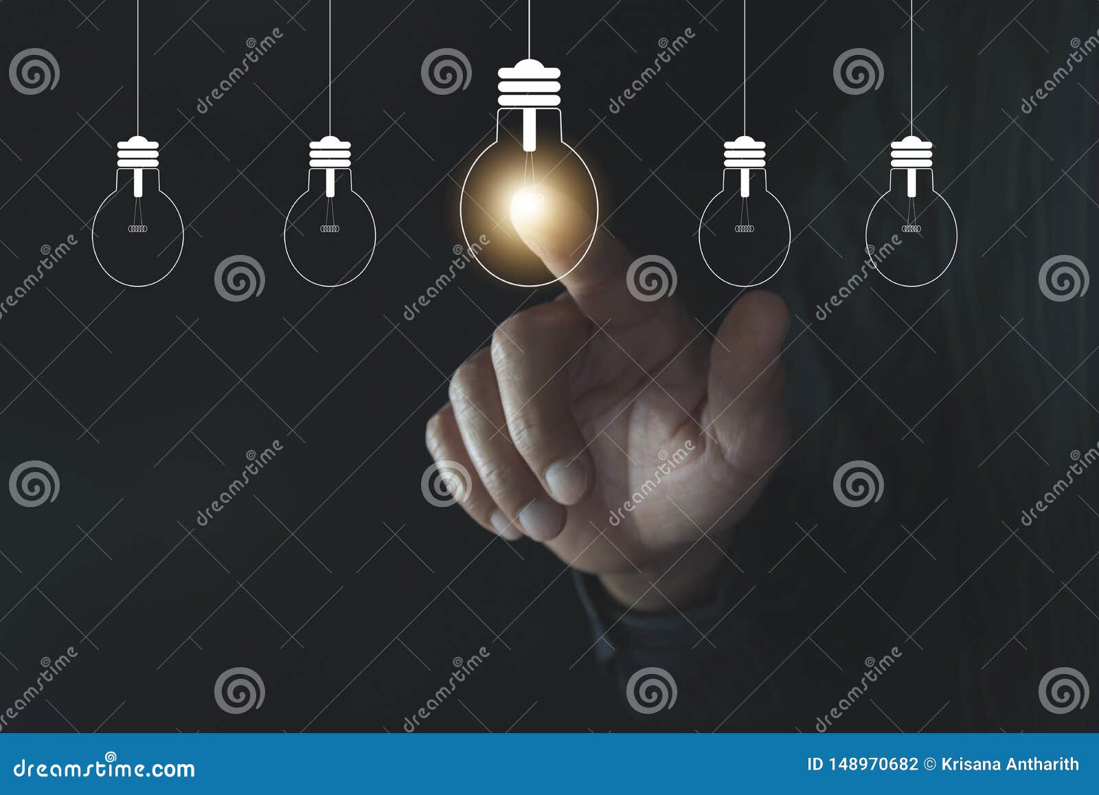 Innovation or Creative Concept of Finger Touching a Light Bulb and Copy ...