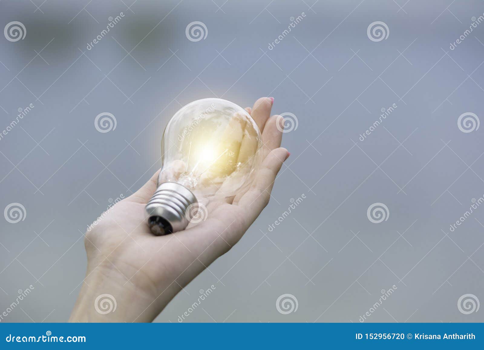 Innovation and Creative Concept of Hand Hold a Light Bulb and Copy ...