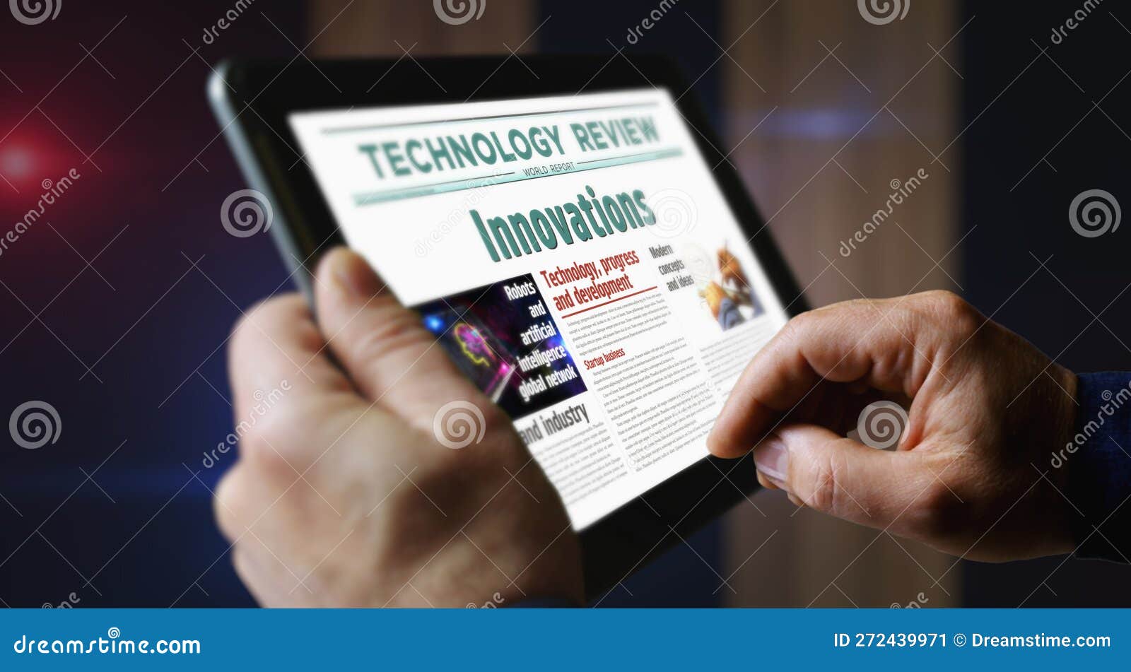 Innovation Creative and Development Newspaper on Mobile Tablet Screen ...
