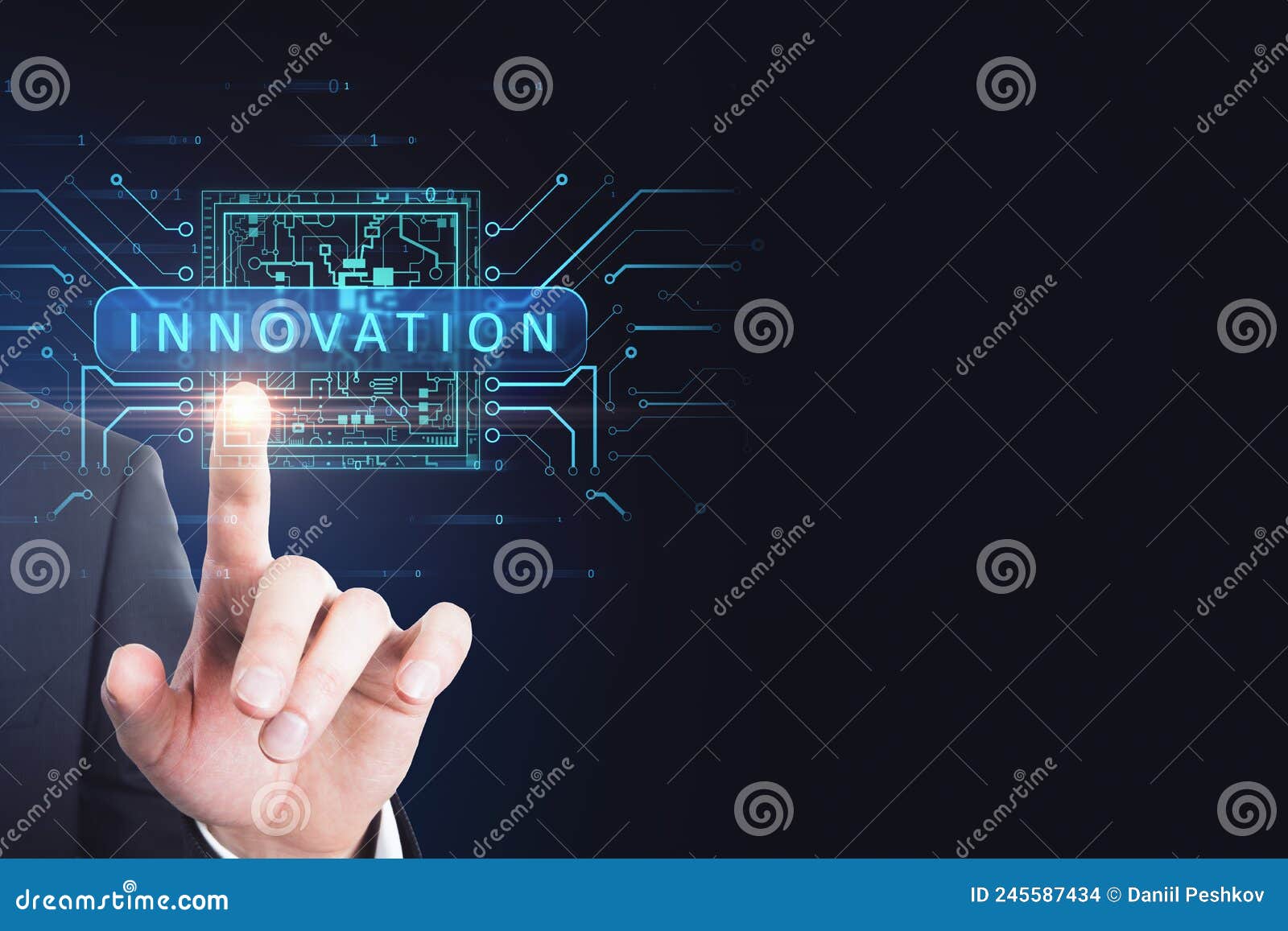 Innovation and Creativity Concept with Man Finger on Digital ...