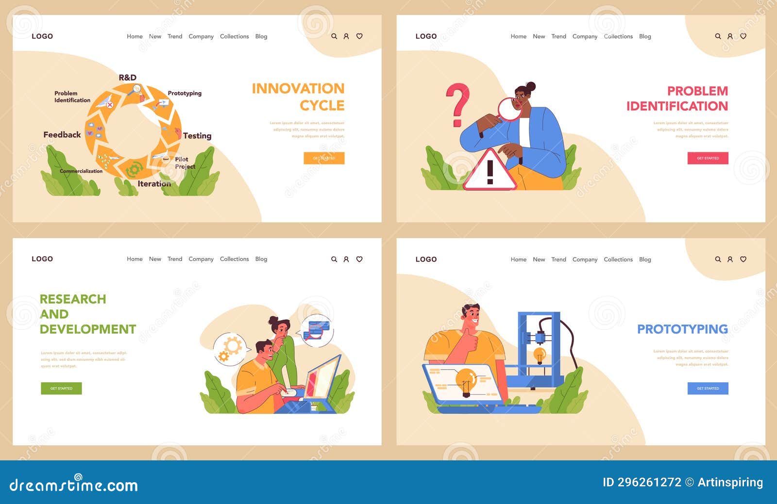 Innovation Cycle Web or Landing Set. Generation of a Creative Idea or ...