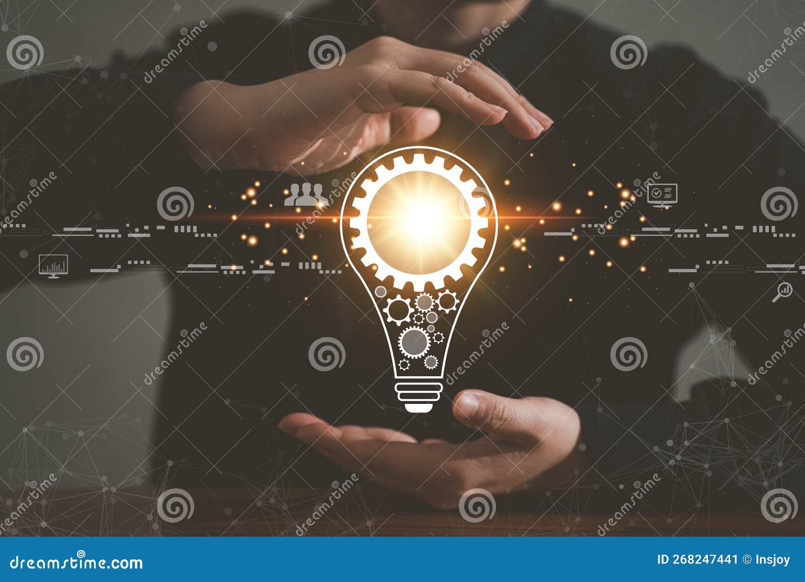 Innovation Design Concept. Hand Holding Light Bulb for New Idea Brain ...