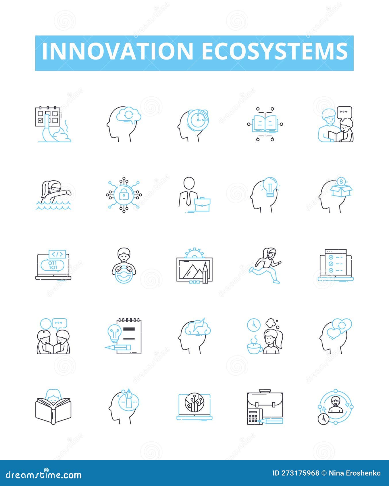 Innovation Ecosystems Linear Icons Set. Collaboration, Technology ...