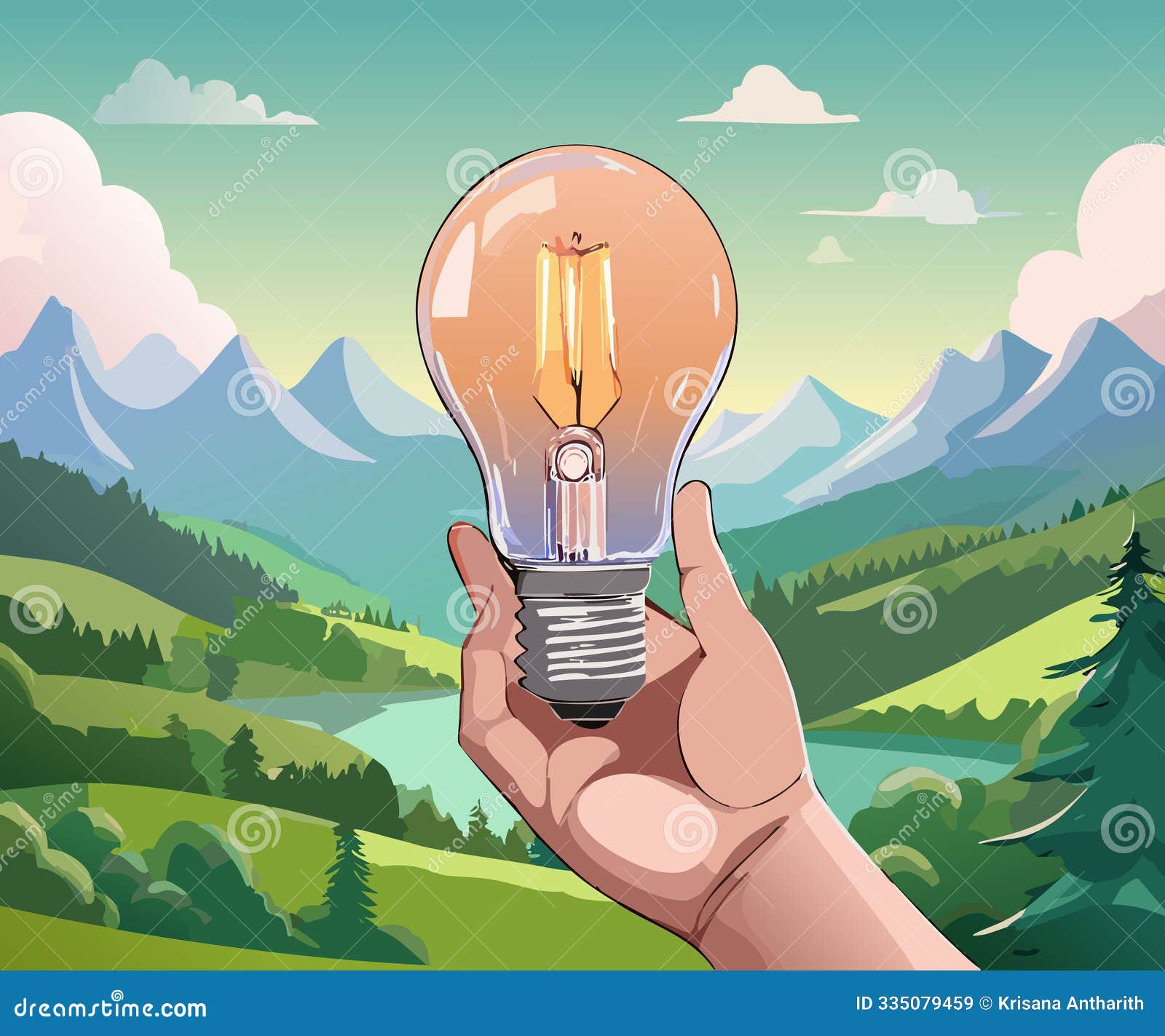 Innovation and Energy Concept of Hand Hold a Light Bulb Stock Illustration - Illustration of ...