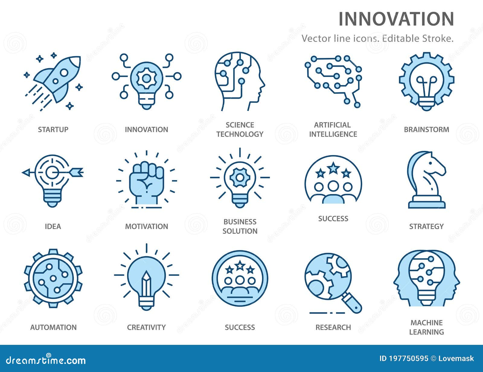 Innovation Flat Line Icons. Vector Illustration. Editable Stroke. Stock ...
