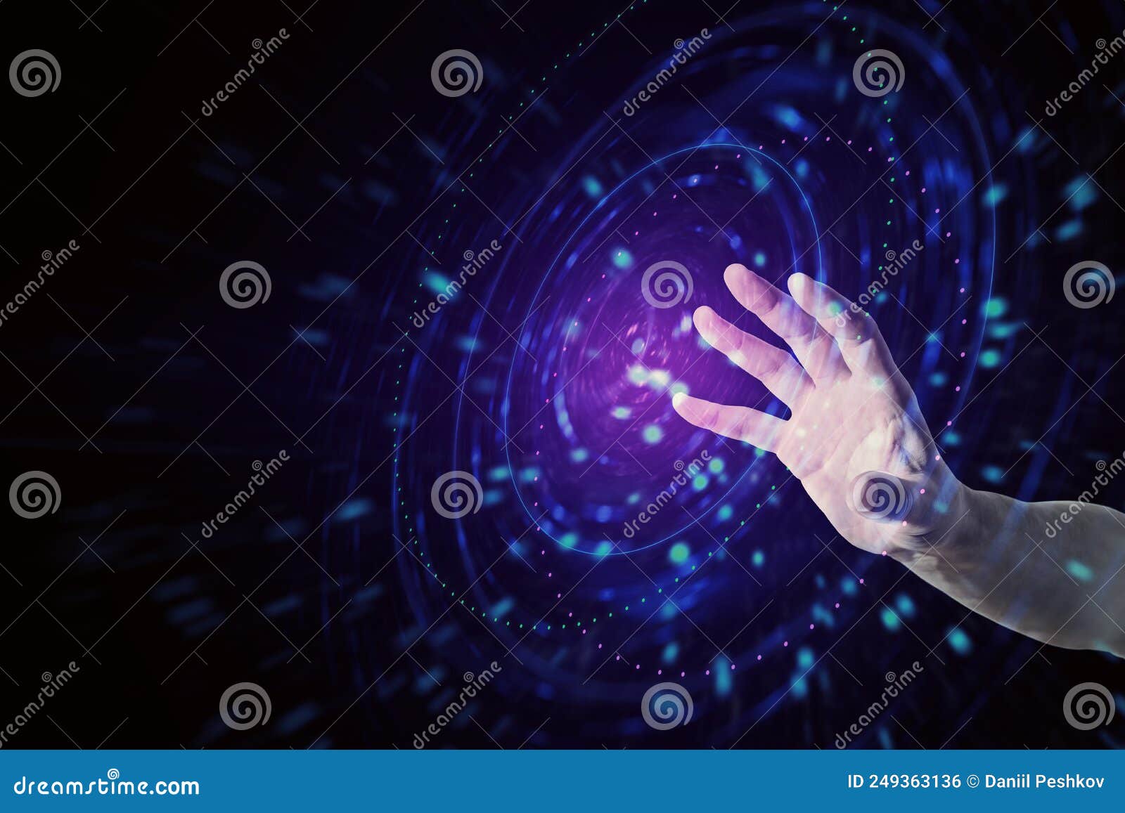 Innovation and Future Technology Concept with Man Hand on Virtual ...