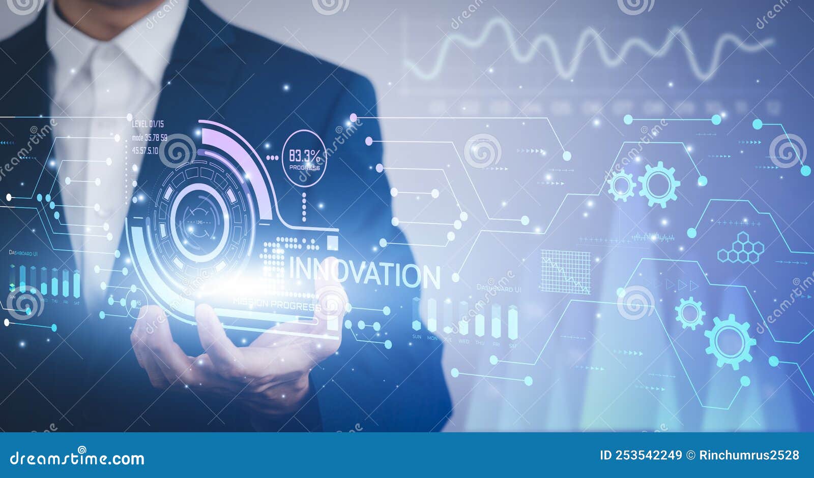 Innovation with Graphical User Interface Concept, Businessman Pointing ... Innovation with Graphical User Interface Concept, Businessman Pointing ...