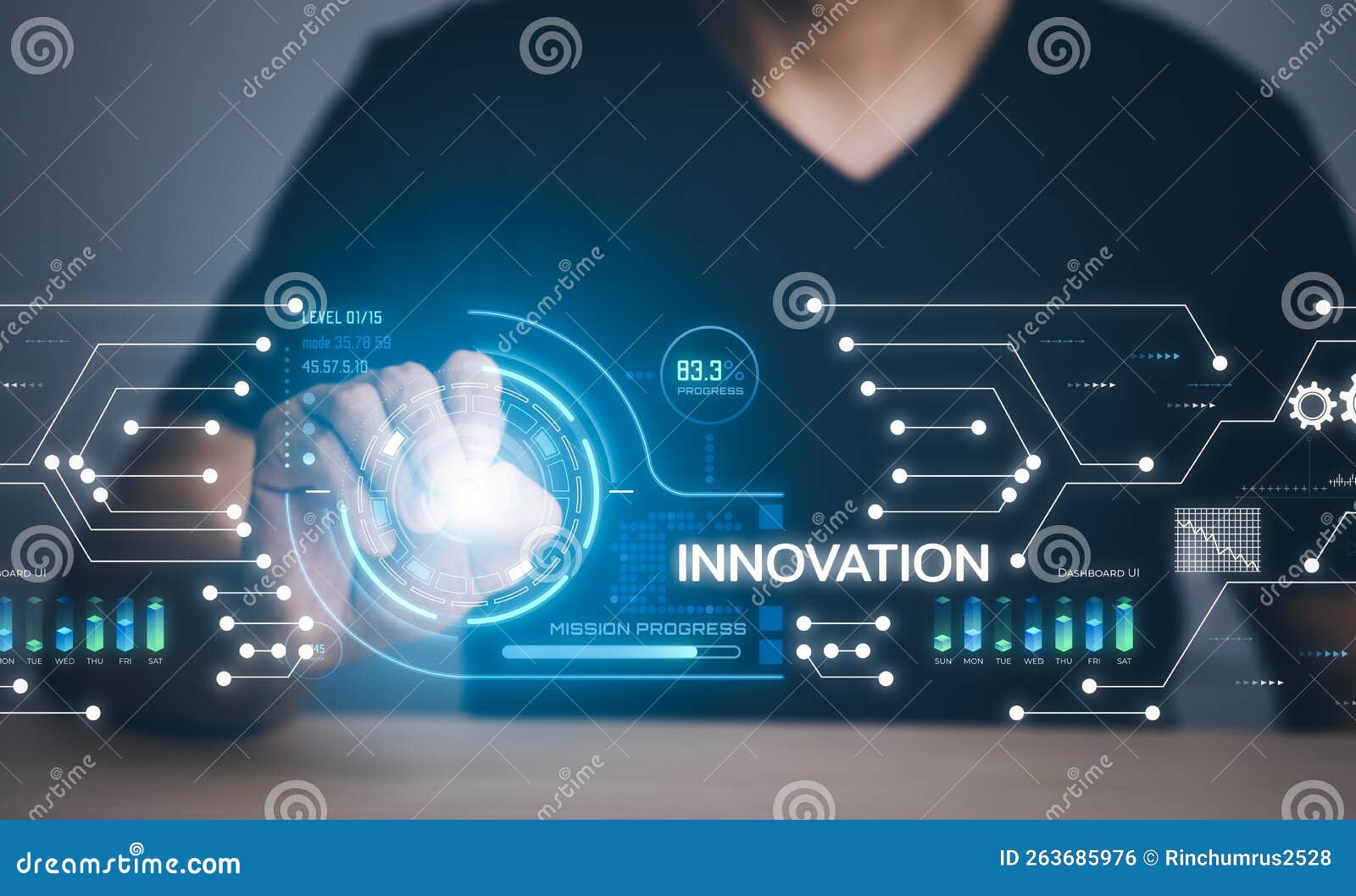 Innovation with Graphical User Interface Concept, Businessman Pointing ...