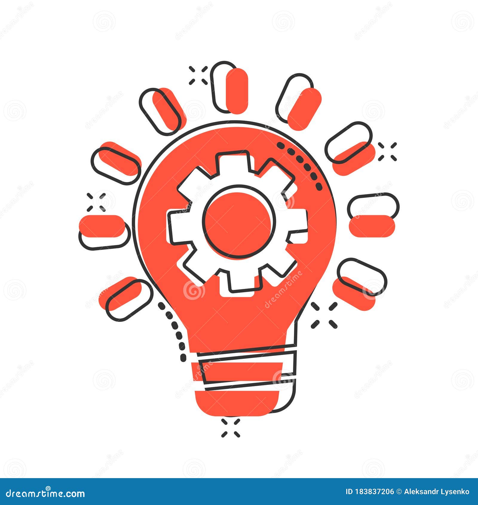 Innovation Icon in Comic Style. Lightbulb with Cogwheel Cartoon Vector ...