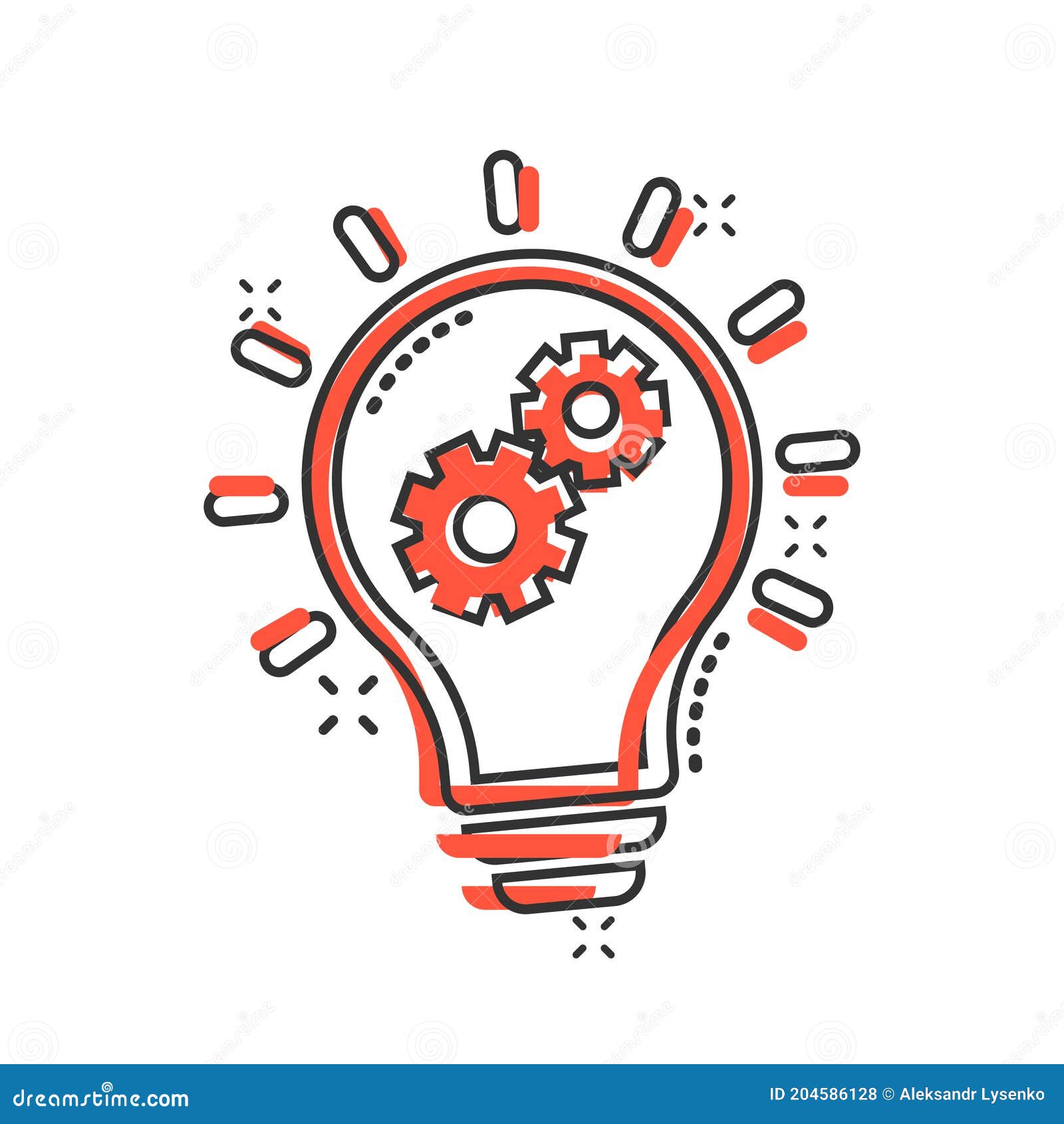 Innovation Icon in Comic Style. Lightbulb with Cogwheel Cartoon Vector ...