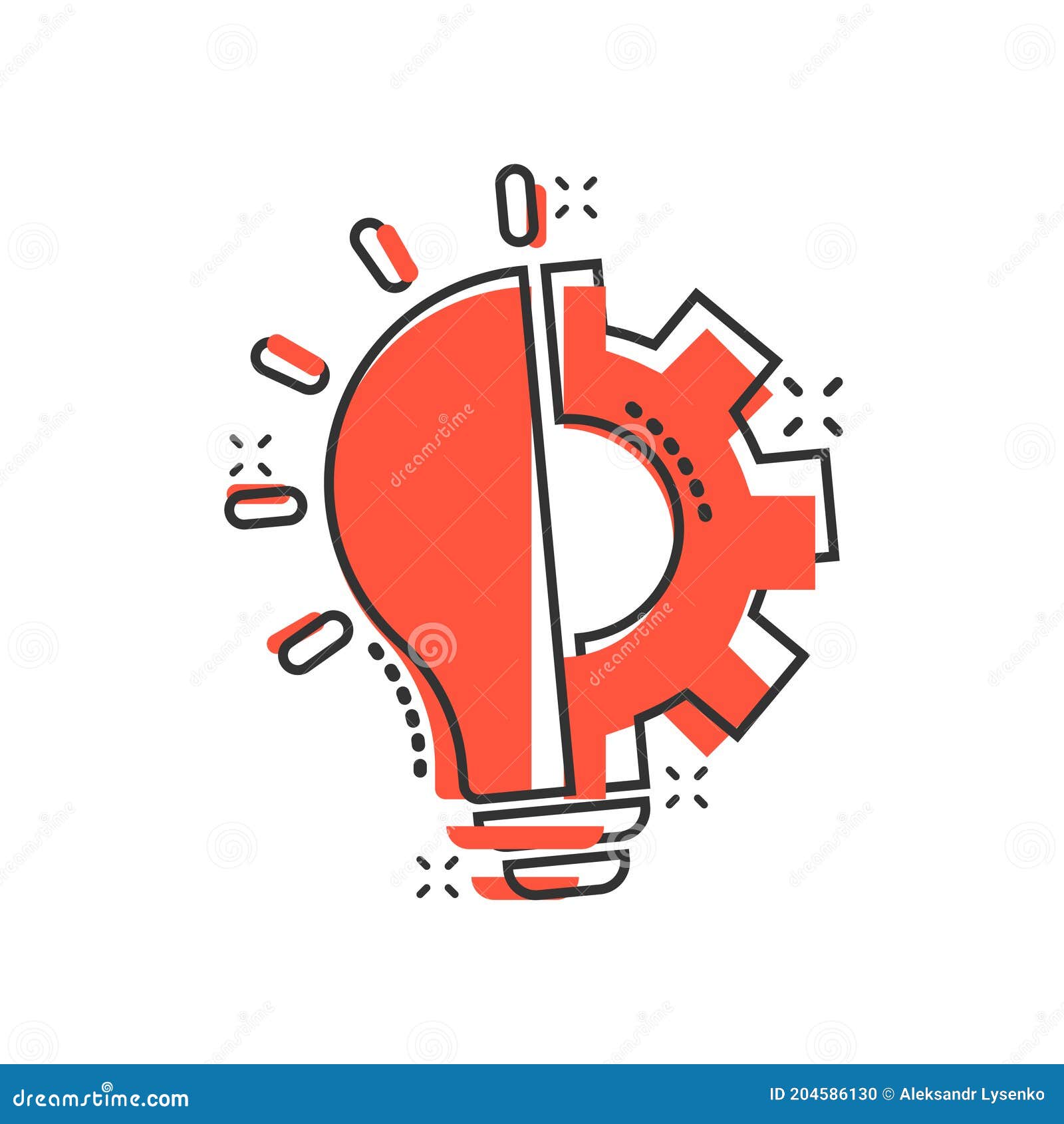 Innovation Icon in Comic Style. Lightbulb with Cogwheel Cartoon Vector ...