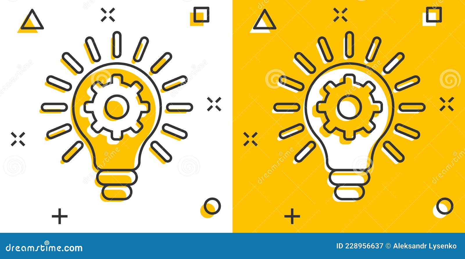 Innovation Icon in Comic Style. Lightbulb with Cogwheel Cartoon Vector ...