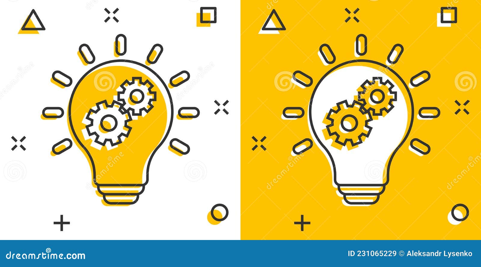 Innovation Icon in Comic Style. Lightbulb with Cogwheel Cartoon Vector ...