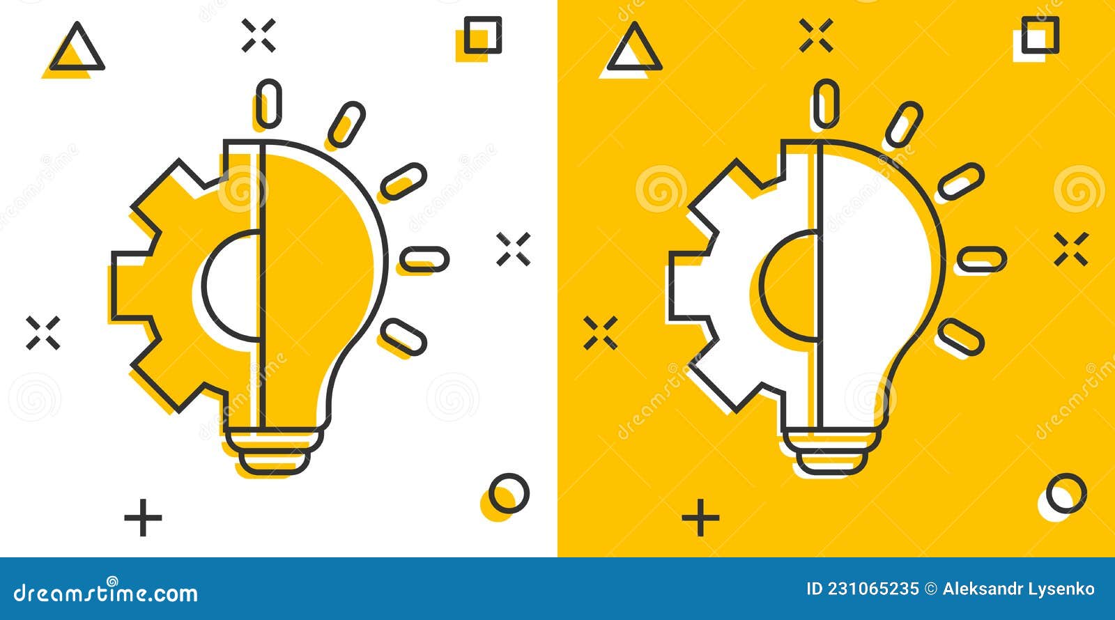 Innovation Icon in Comic Style. Lightbulb with Cogwheel Cartoon Vector ...
