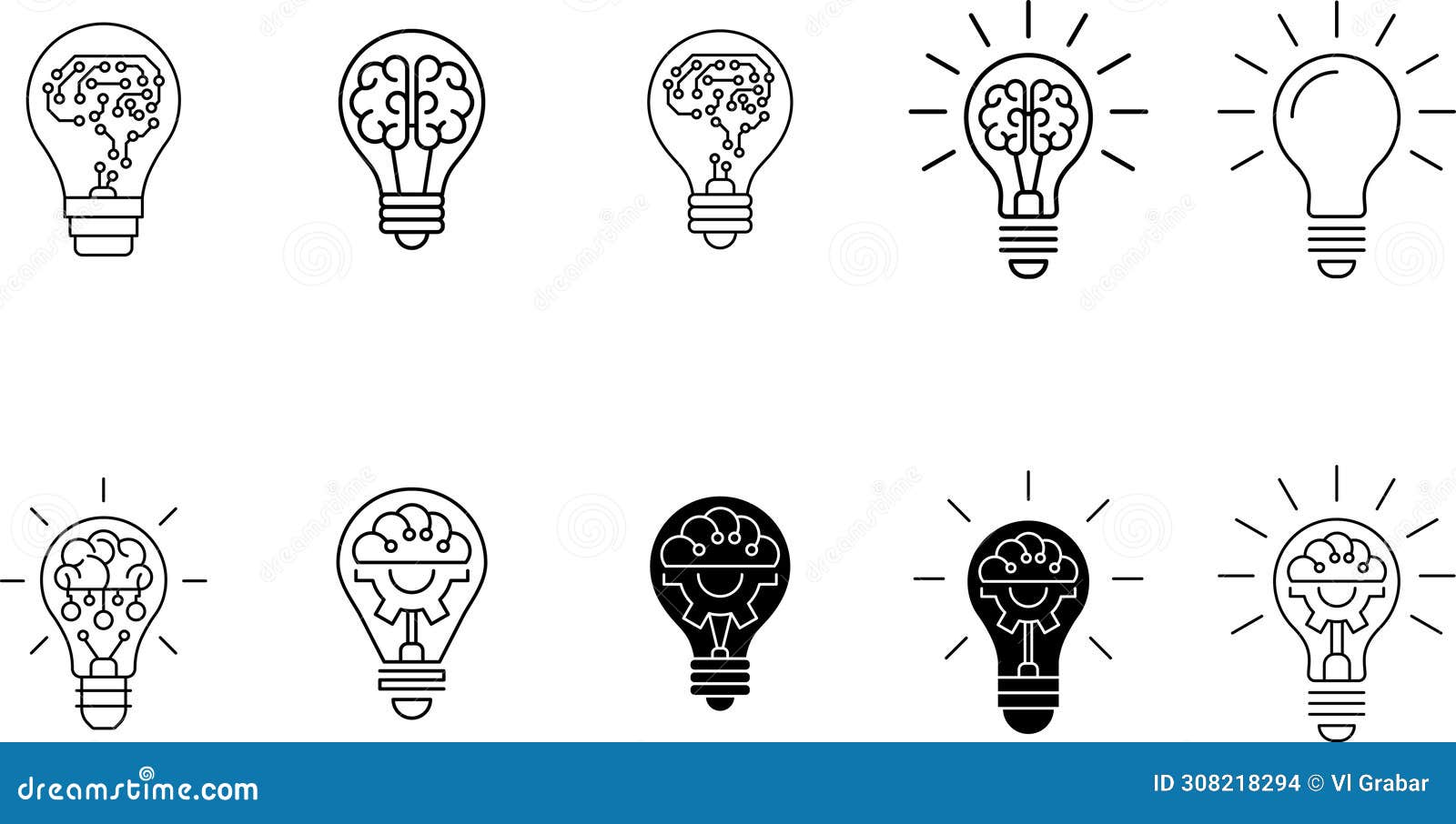 Innovation Icon Set. Light Bulb Line Icon Vector, Isolated on White ...