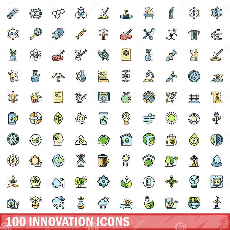 100 Innovation Icons Set, Color Line Style Stock Vector - Illustration ...