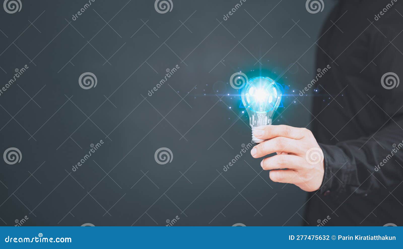 Innovation and Inspiration Idea. Man Hand Holding Illuminated Light ...