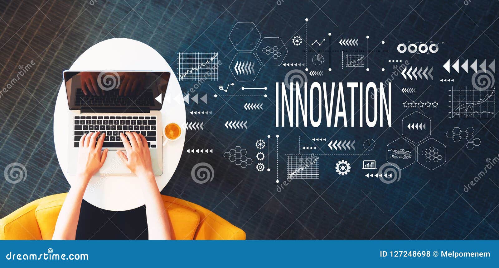 Innovation with Person Using a Laptop Stock Illustration - Illustration ...