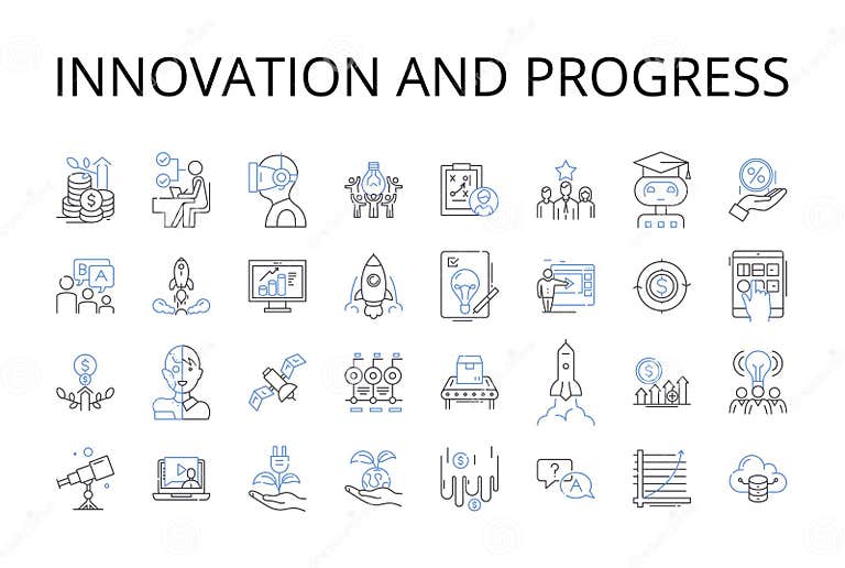 Innovation and Progress Line Icons Collection. Improvement, Advancement ...