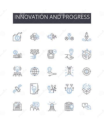 Innovation and Progress Line Icons Collection. Improvement, Advancement ...