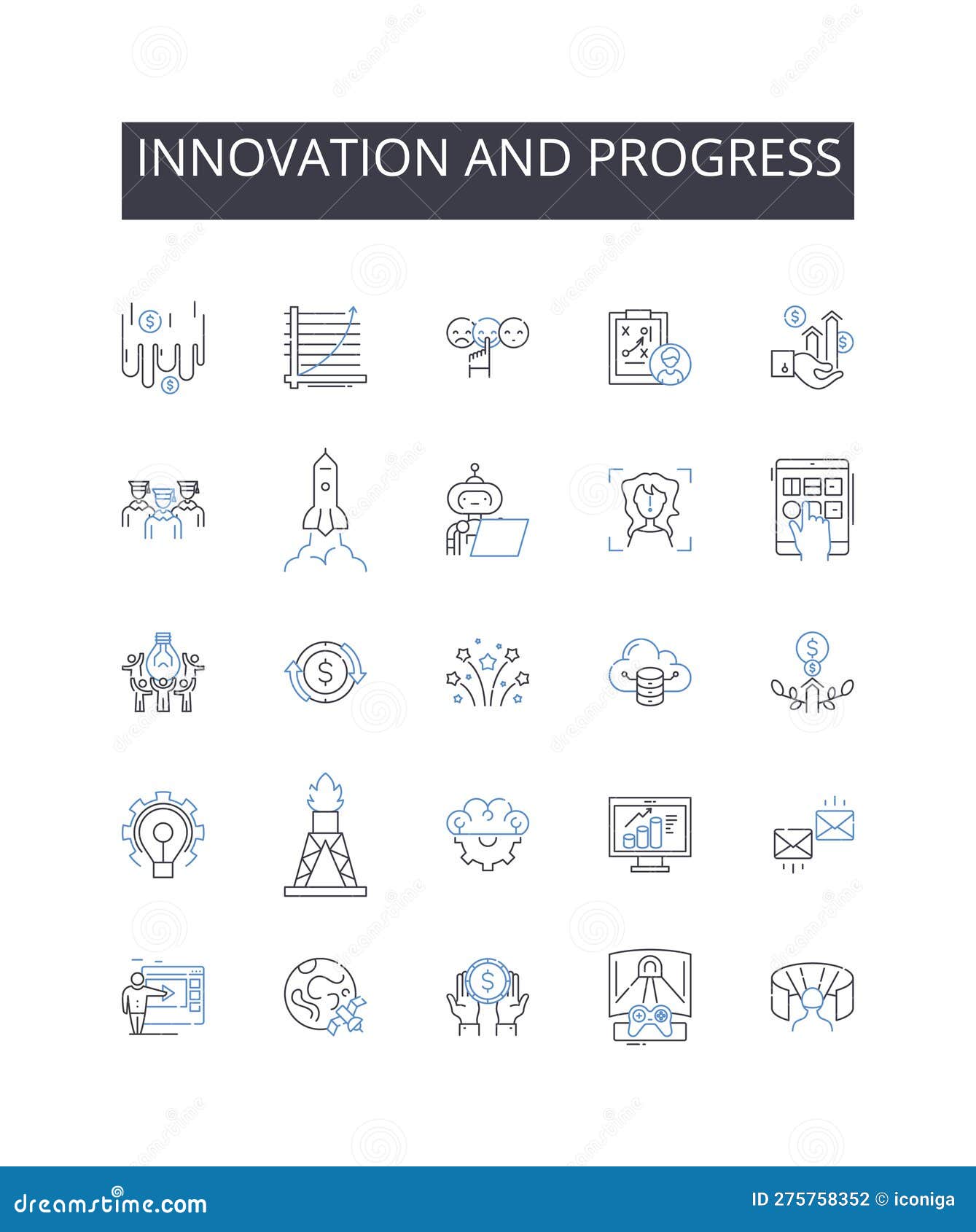 Innovation and Progress Line Icons Collection. Strategy, Analysis ...