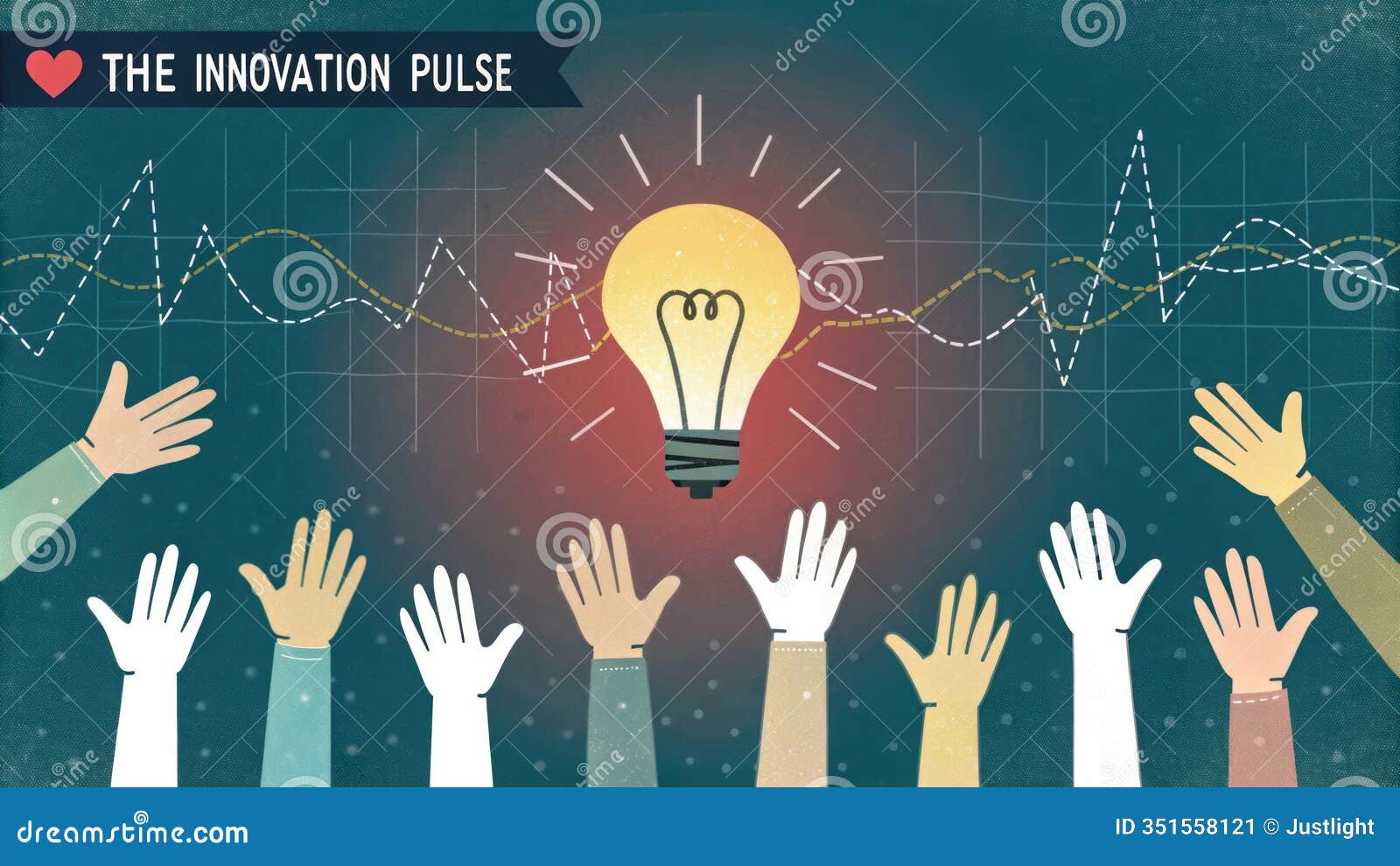 Innovation Pulse Raising Hands Reaching for Bright Idea and Growth ...