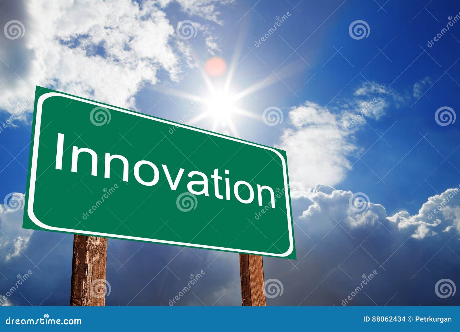 Innovation. Road Sign with Clouds and Sky Stock Illustration ...