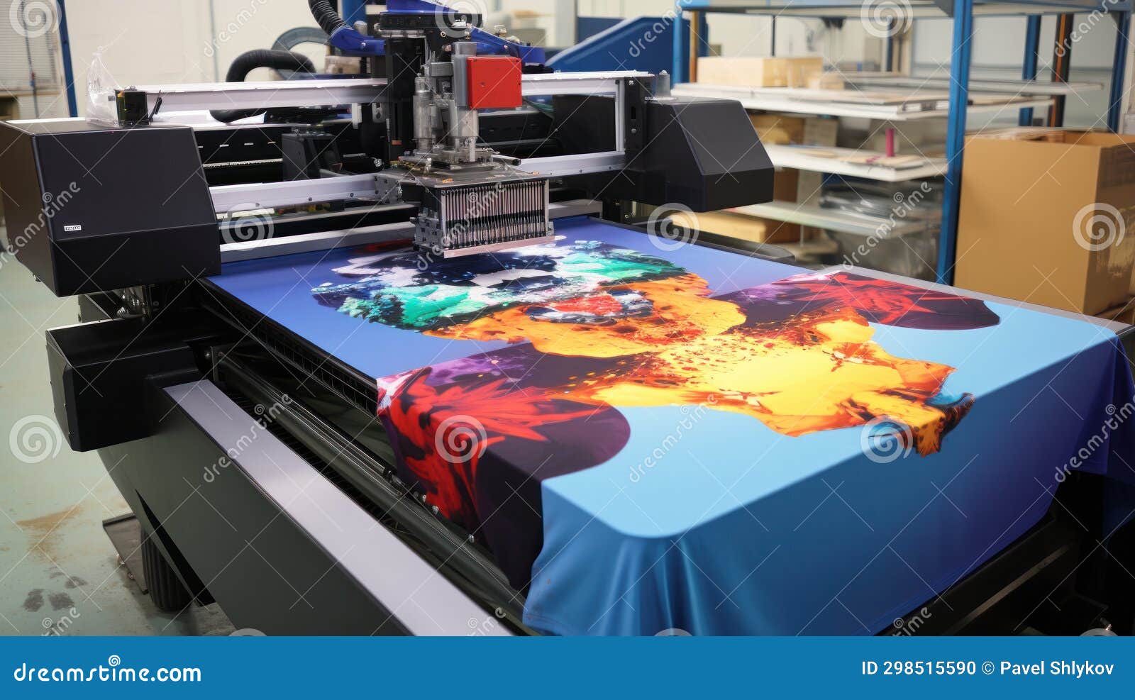 Innovation Shirt and Textile Printer Machine. Printshop Interior. Stock ...