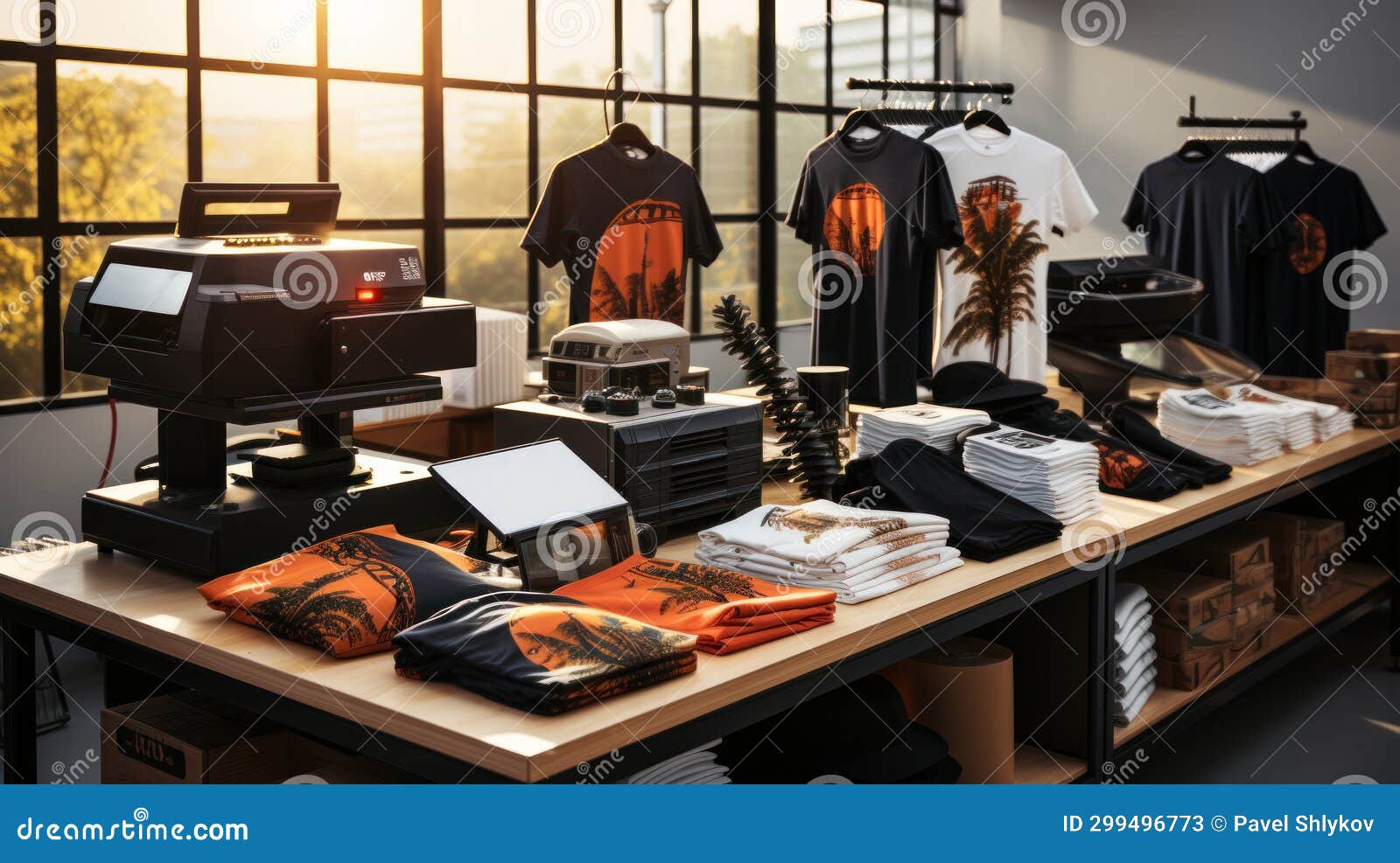 Innovation Shirt and Textile Printer Machine. Printshop Interior Stock ...