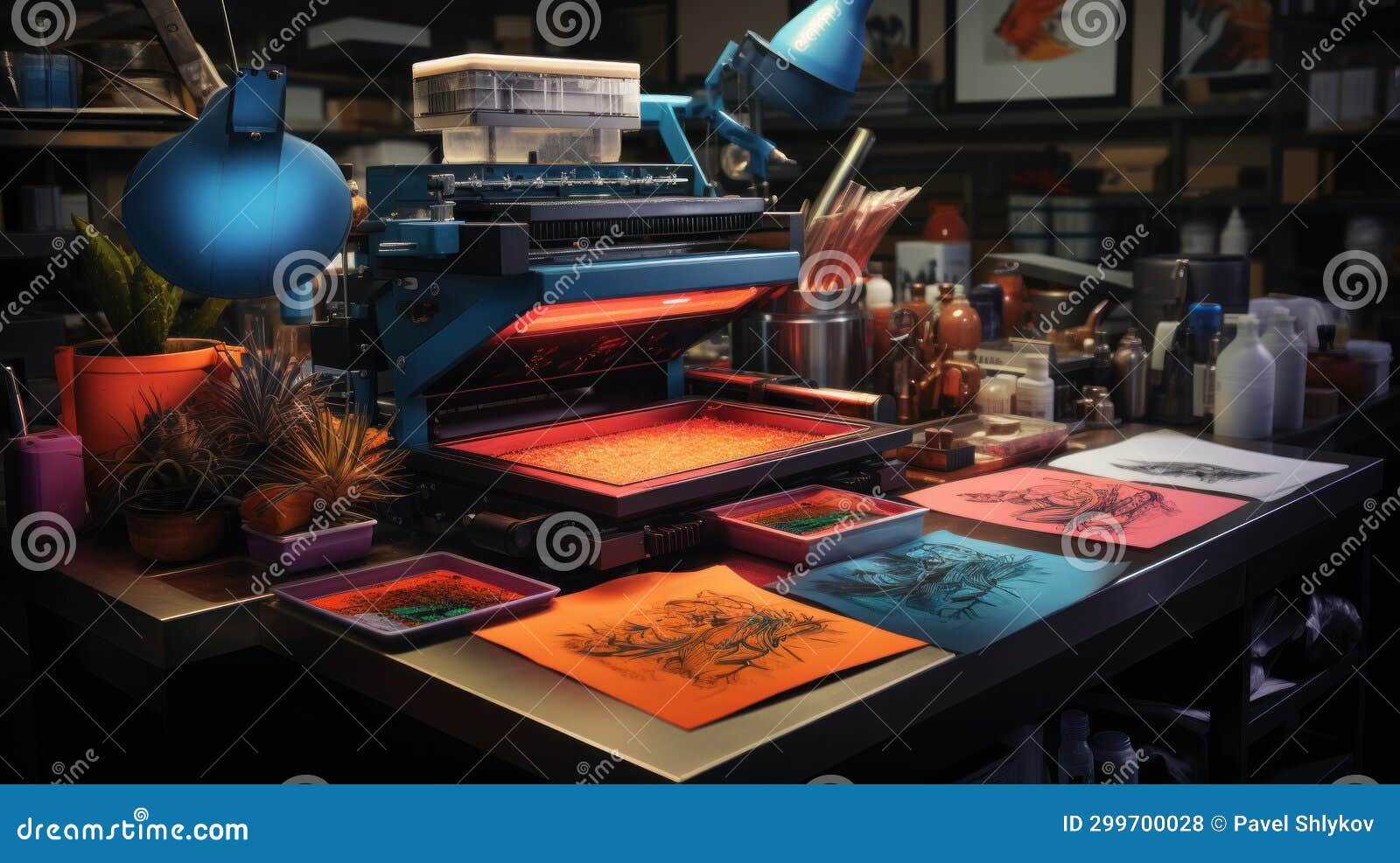 Innovation Shirt and Textile Printer Machine. Printshop Interior Stock ...