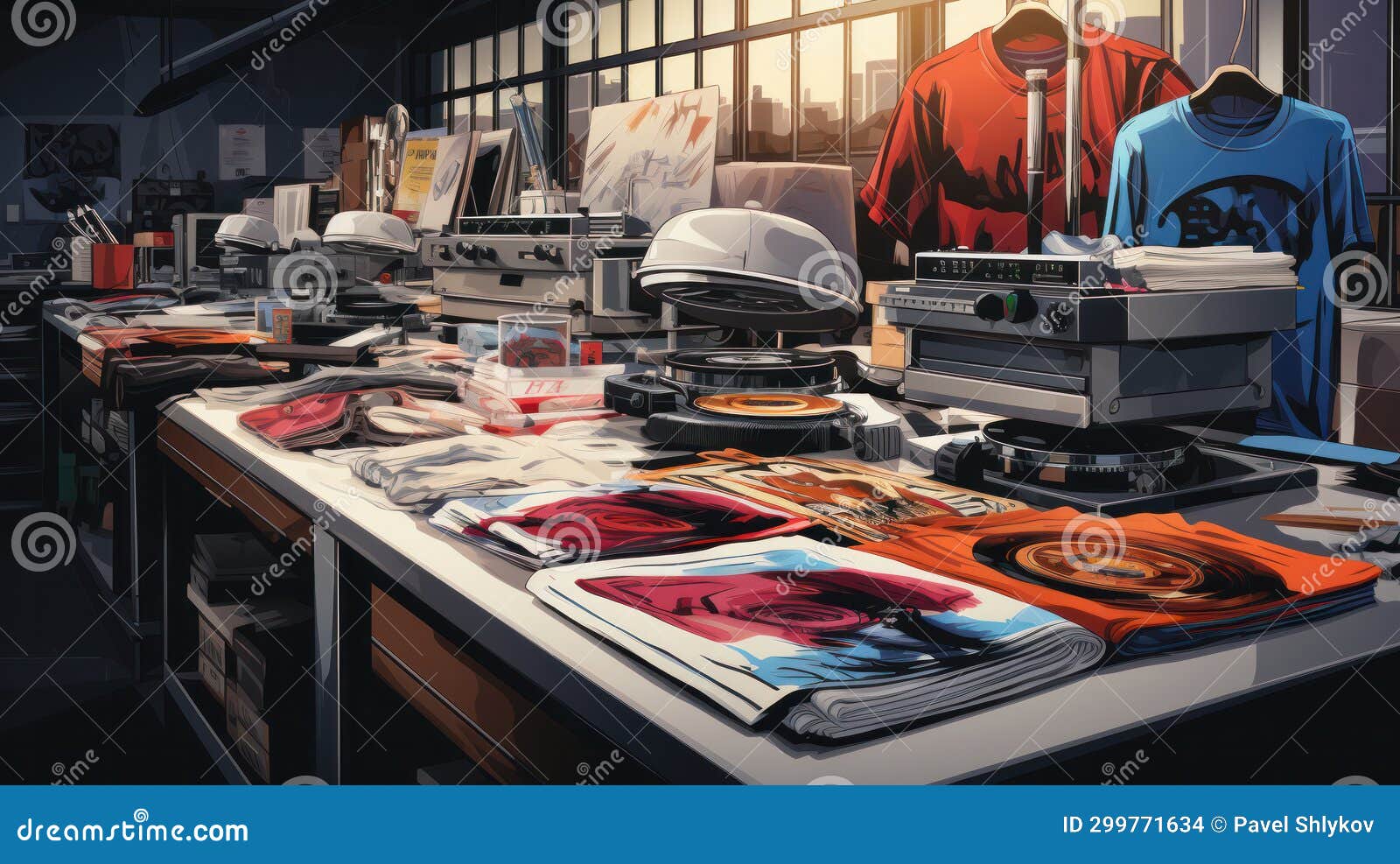 Innovation Shirt and Textile Printer Machine. Printshop Interior. Stock ...