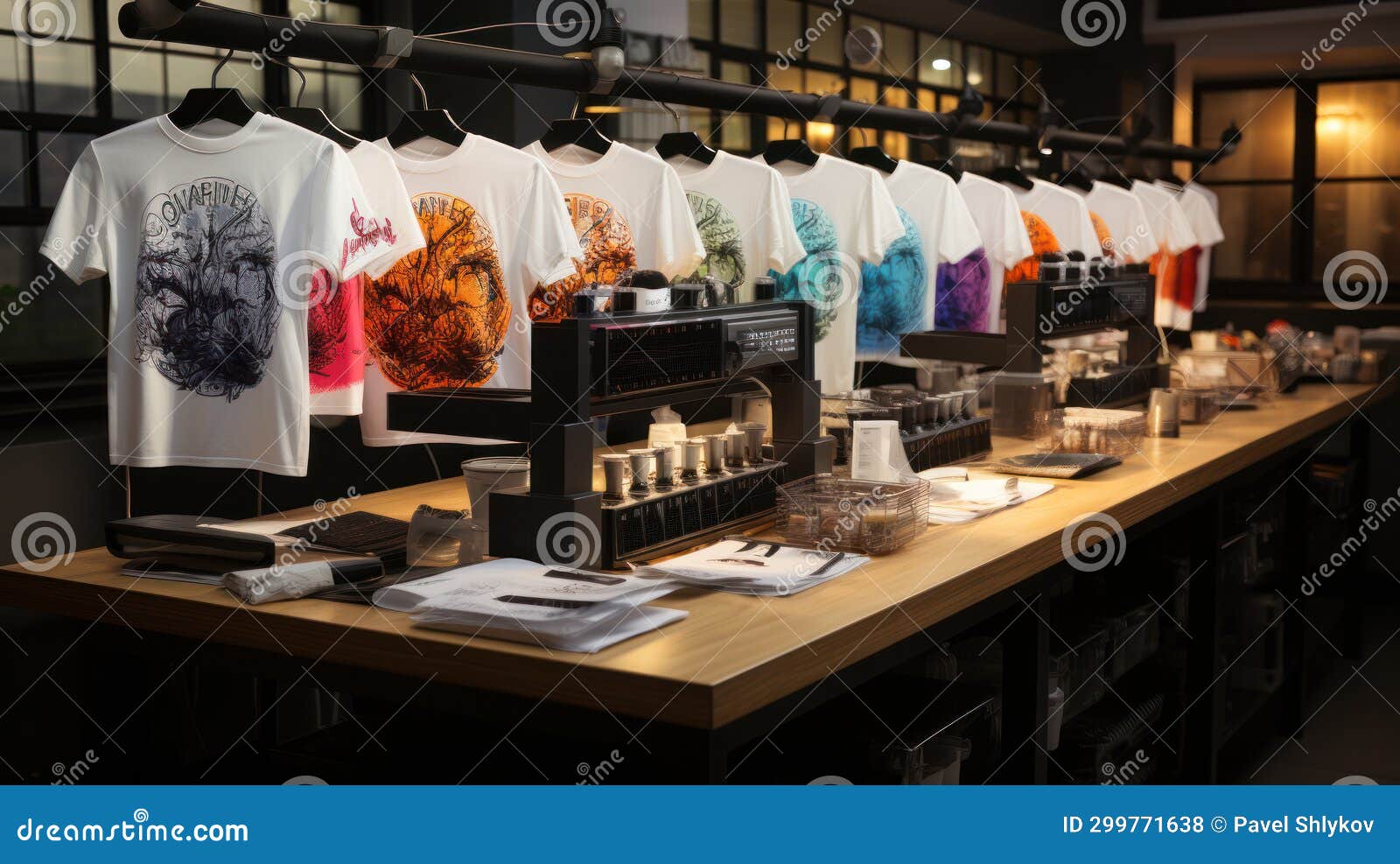 Innovation Shirt and Textile Printer Machine. Printshop Interior. Stock ...