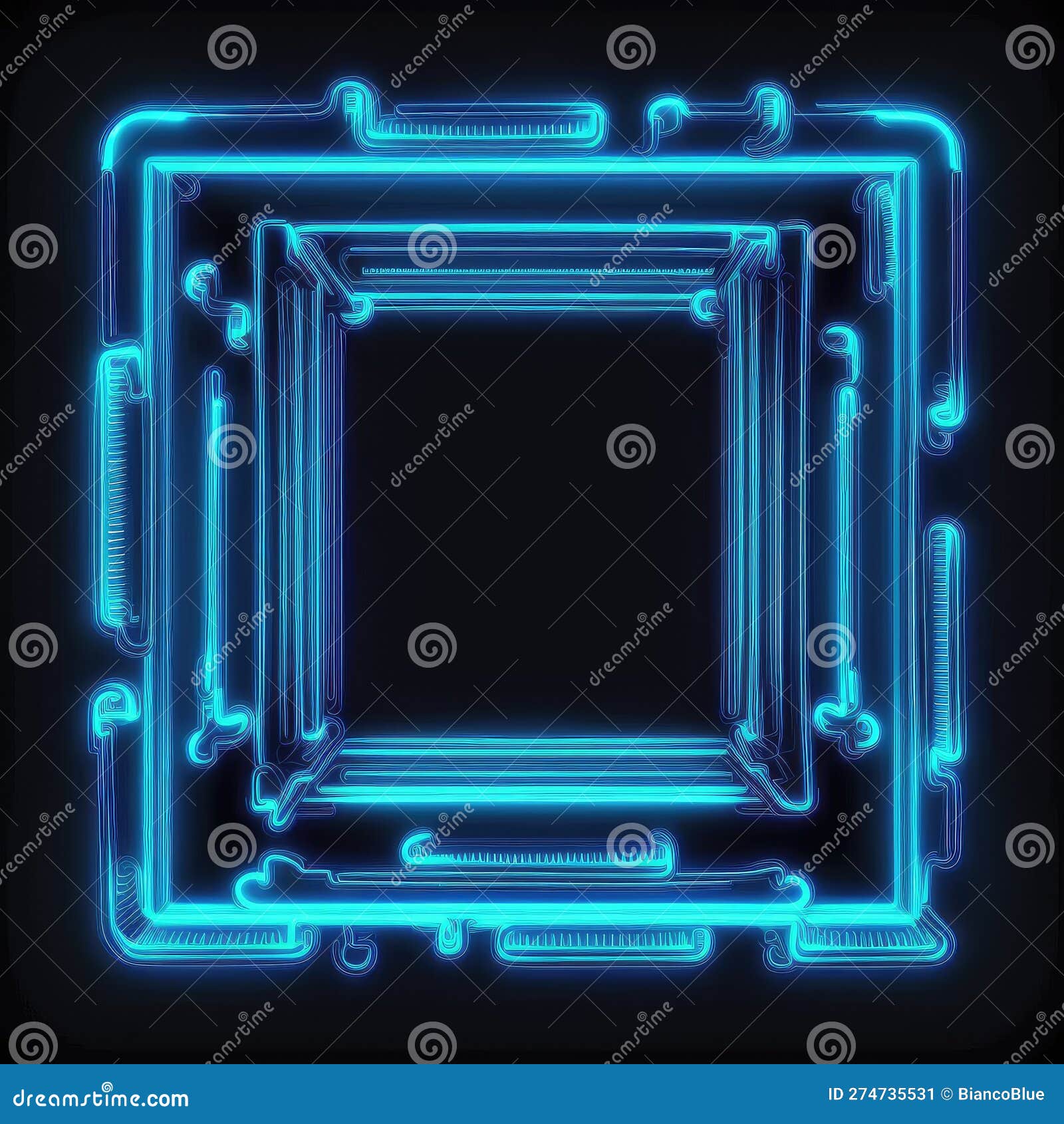 Innovation of Square Border Frame with Blue Neon Light Effects. Stock ...