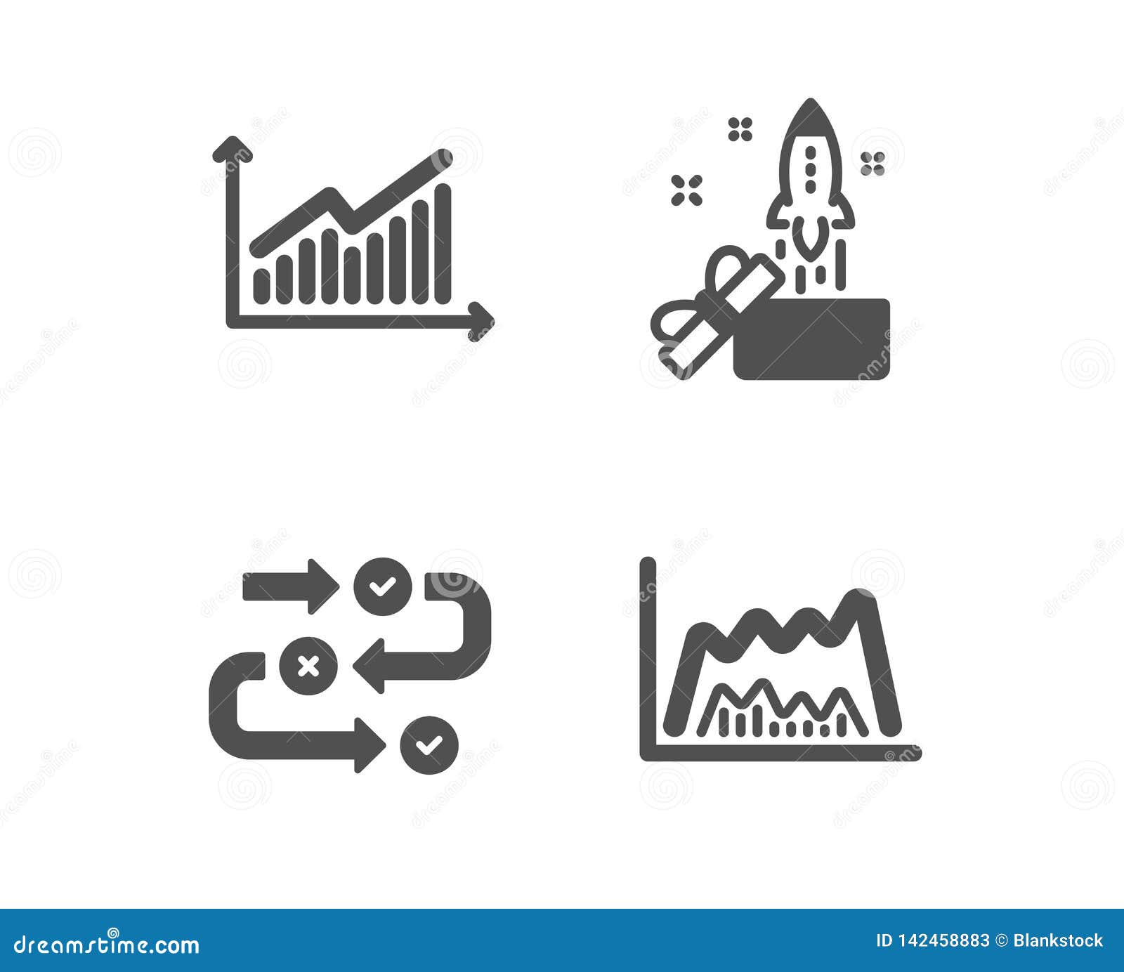 Innovation, Survey Progress And Graph Icons. Trade Chart Sign ...