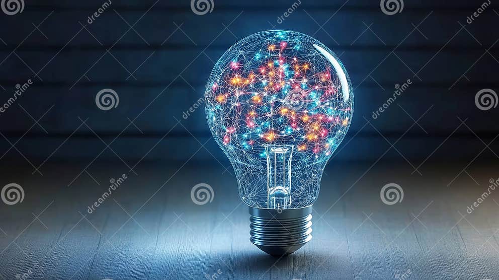 Innovation and Technology Concept Illuminated Light Bulb with Network ...