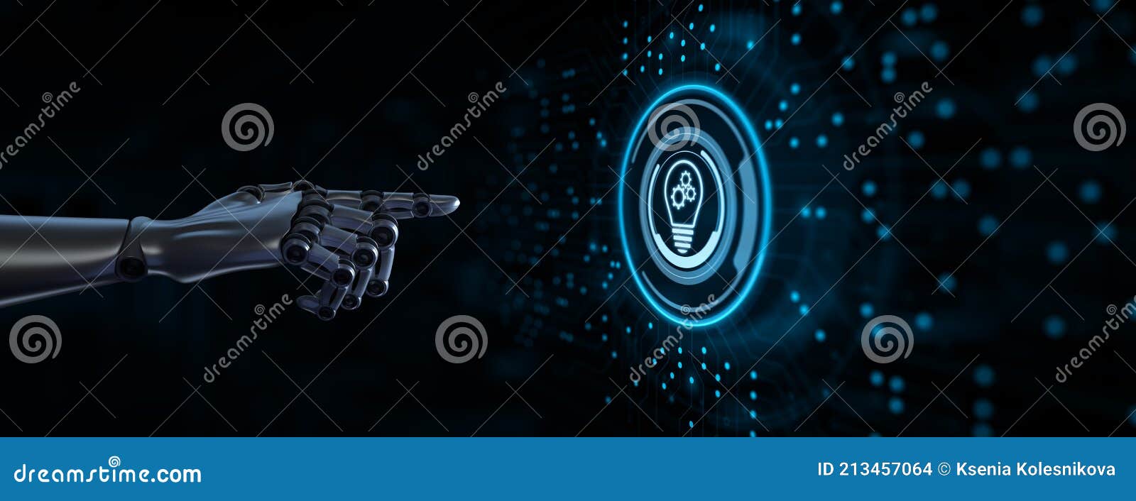 Innovation Technology Concept. Robot Hand Pressing Button 3d Render ...