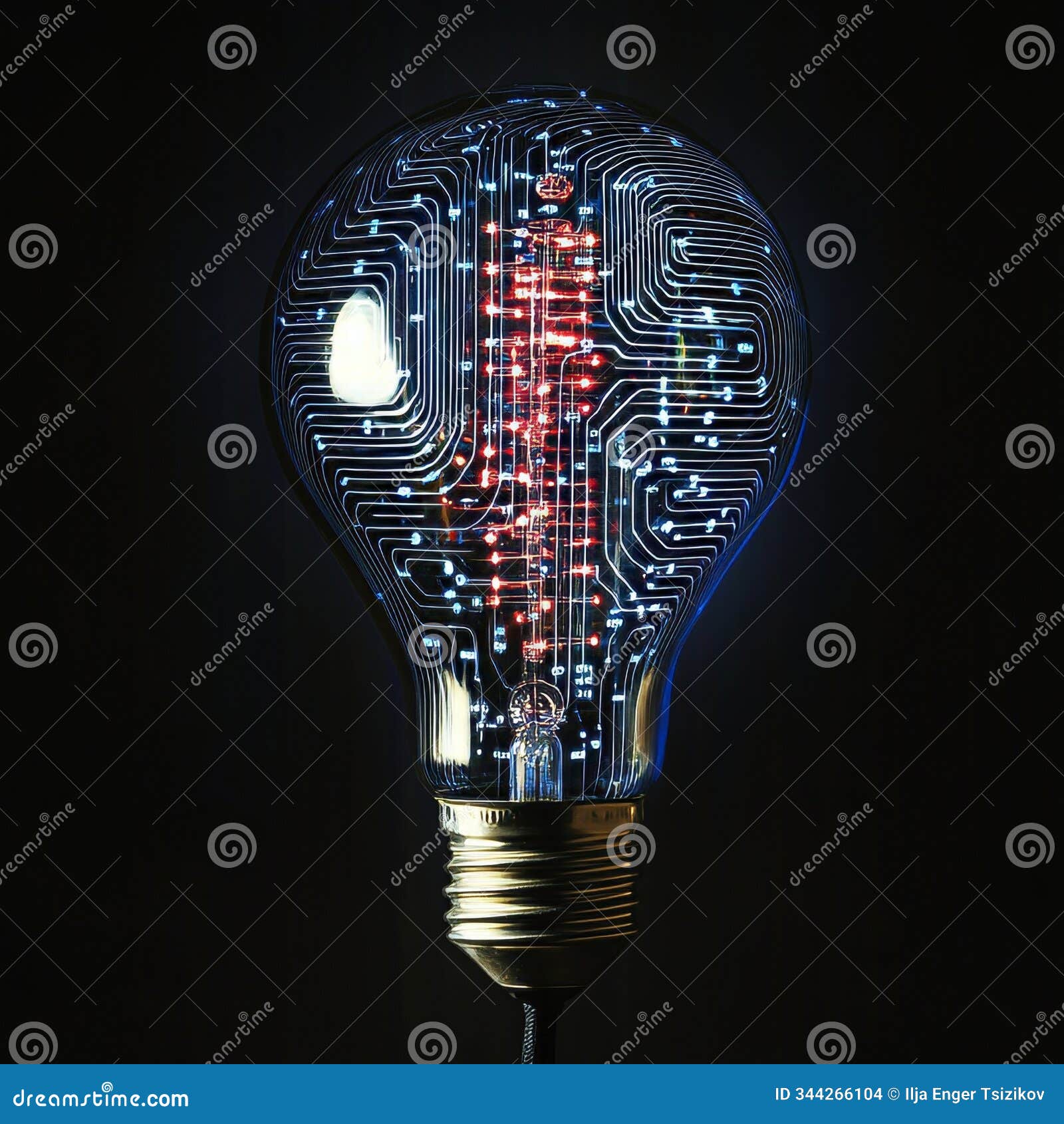Innovation and Technology Light Bulb with Circuit Design and Red ...