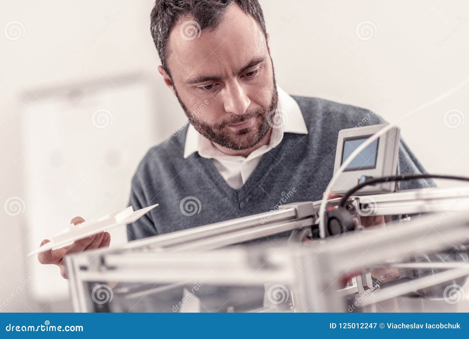 Smart Adult Engineer Fixing a 3D Printer Stock Image - Image of ...