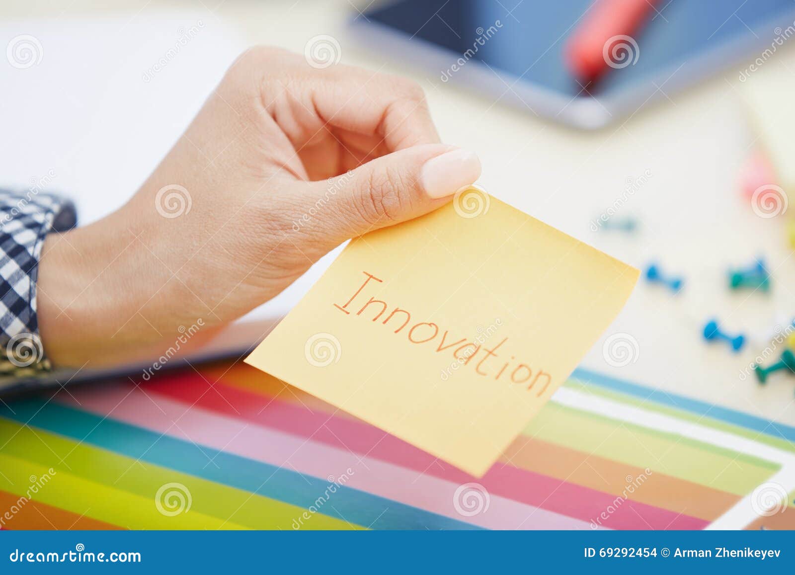 Innovation Text on Adhesive Note Stock Photo - Image of education, hand ...
