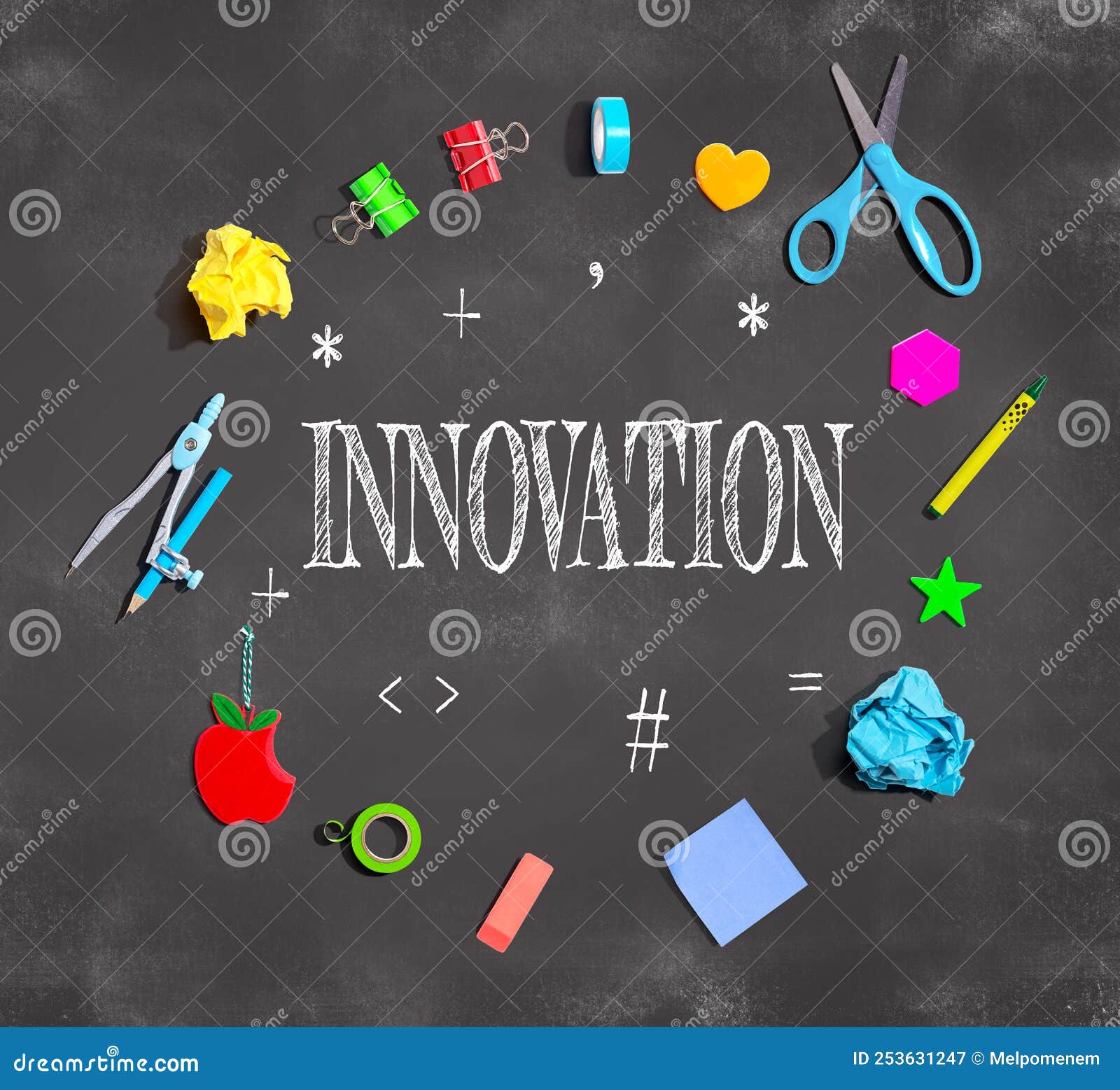 Innovation Theme with School Supplies on a Chalkboard Stock Image ...
