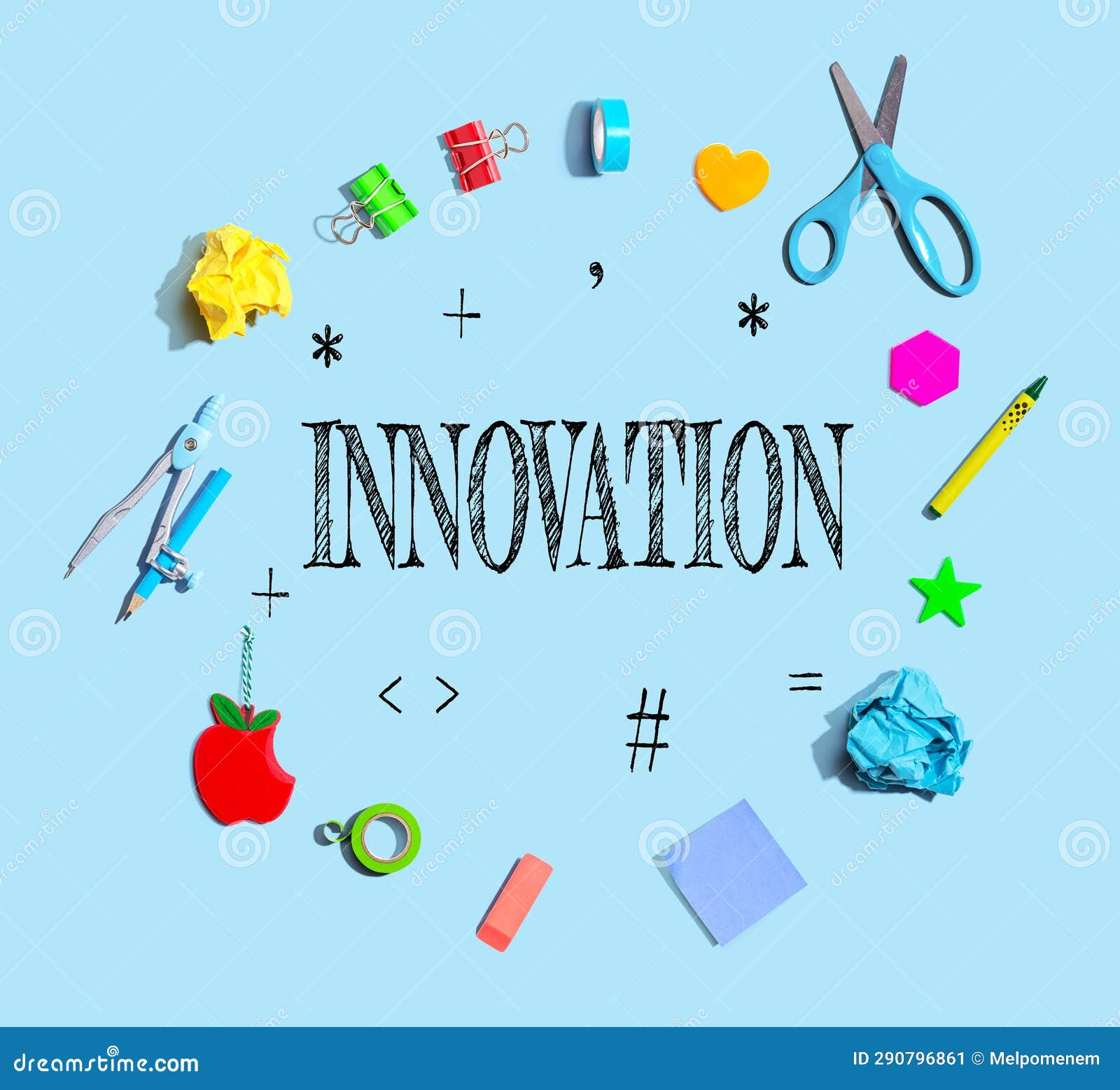 Innovation Theme with School Supplies - Flat Lay Stock Image - Image of ...