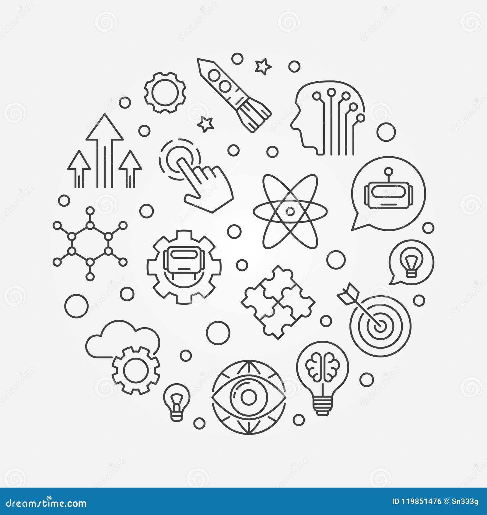 Innovation Vector Round Illustration in Thin Line Style Stock Vector ...