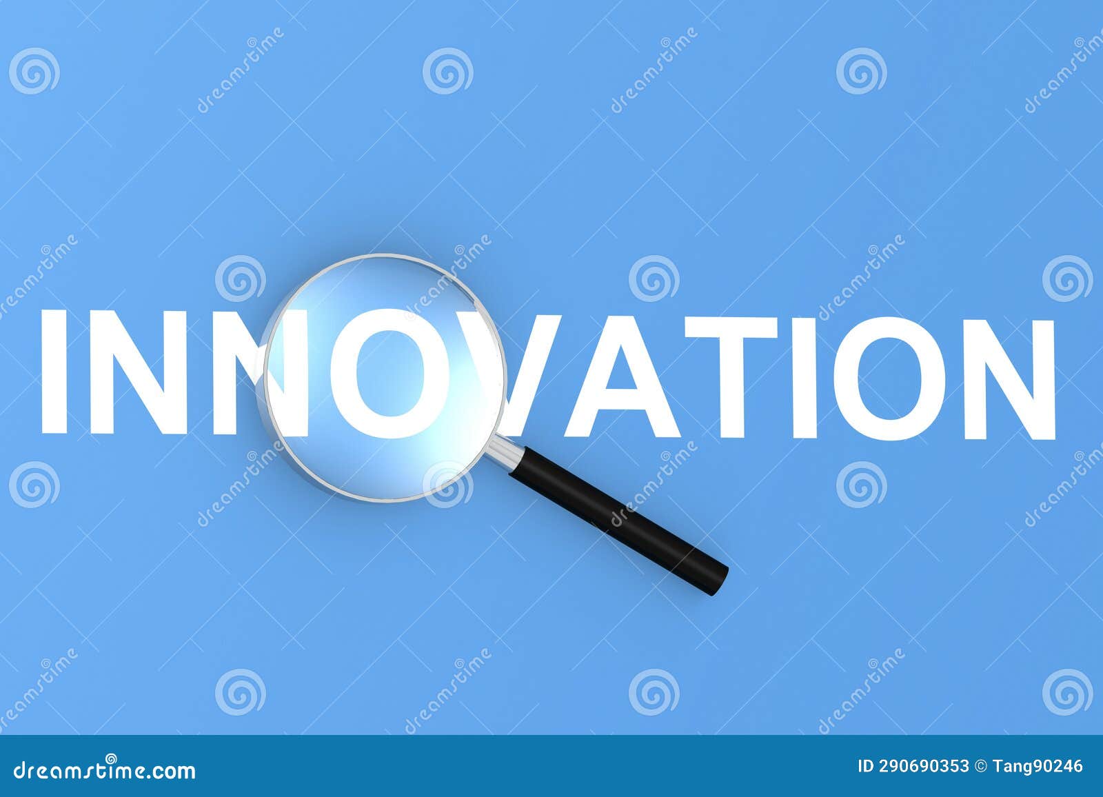 Innovation Word with Magnifying Glass Stock Illustration - Illustration ...