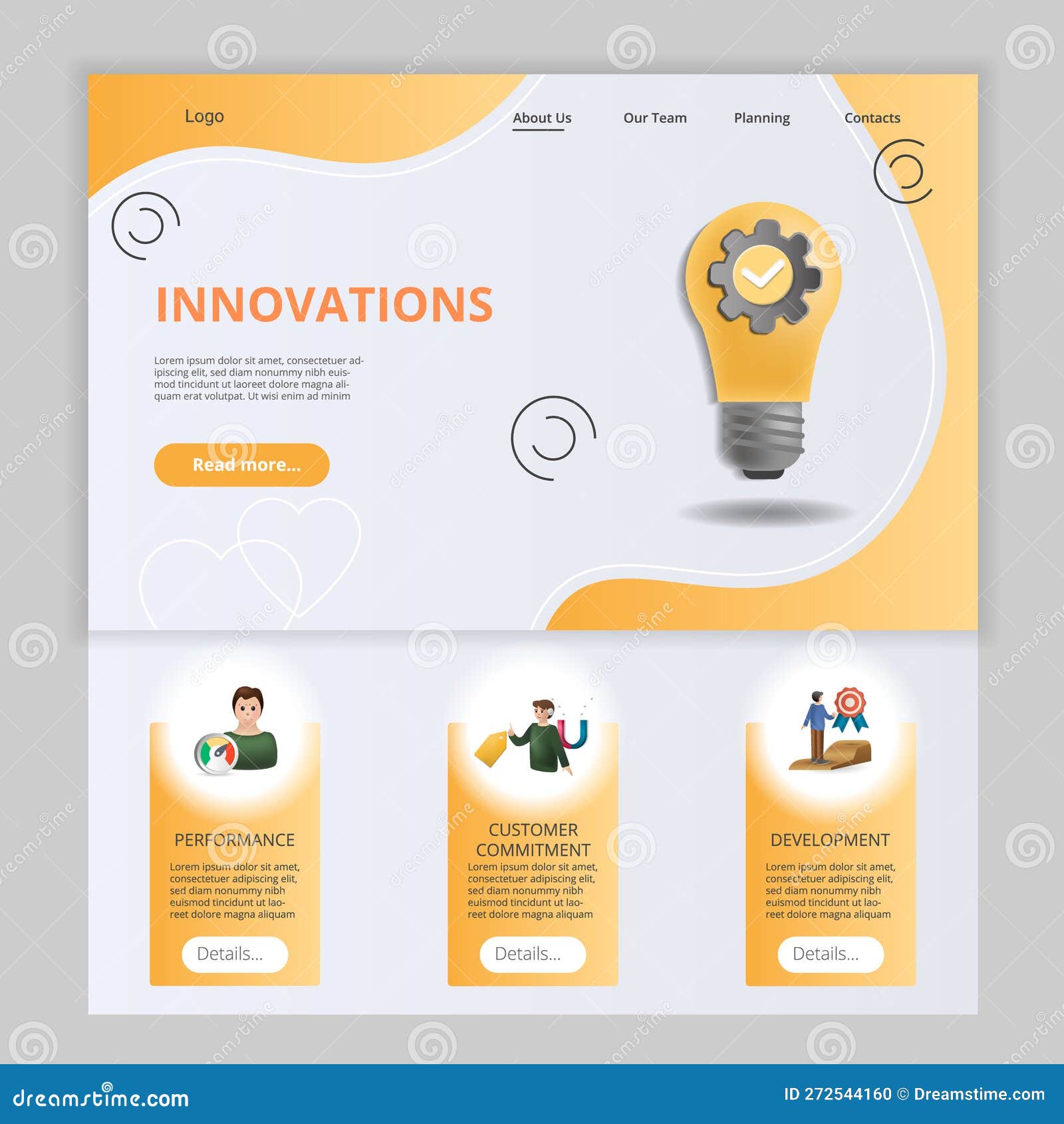 Innovations Flat Landing Page Website Template. Performance, Customer ...