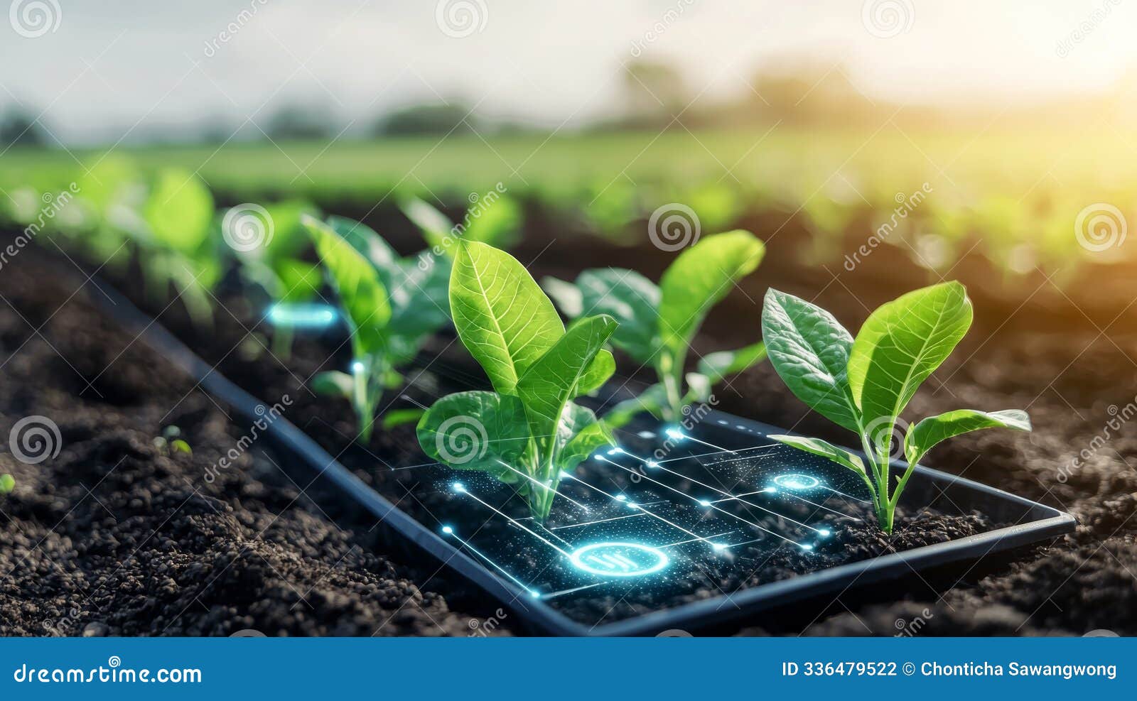 Innovative Agricultural Technology Showcasing Seedlings Growing in Soil ...