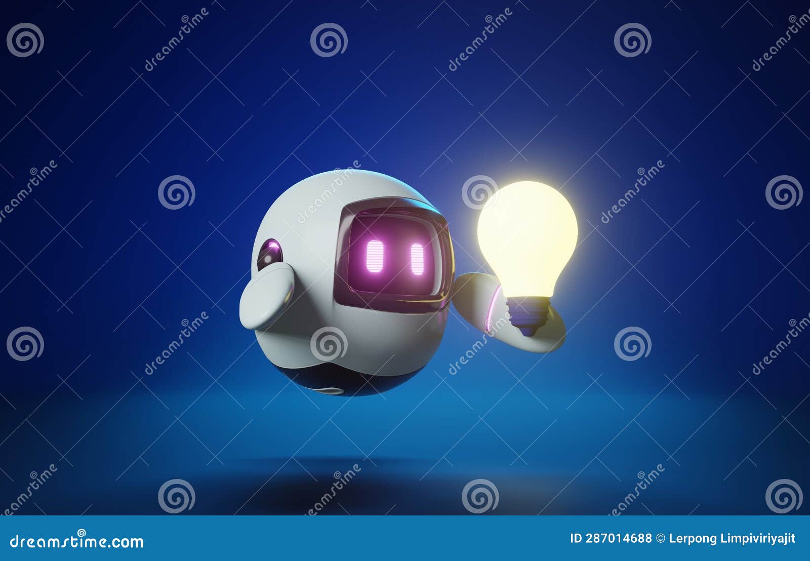 Innovative AI Robot Light Bulb on Blue Background Stock Illustration ...