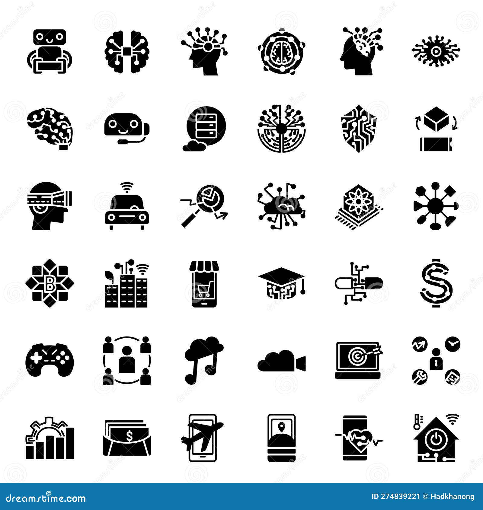 Innovative Artificial Intelligence and Technology Icon Set in Fill ...