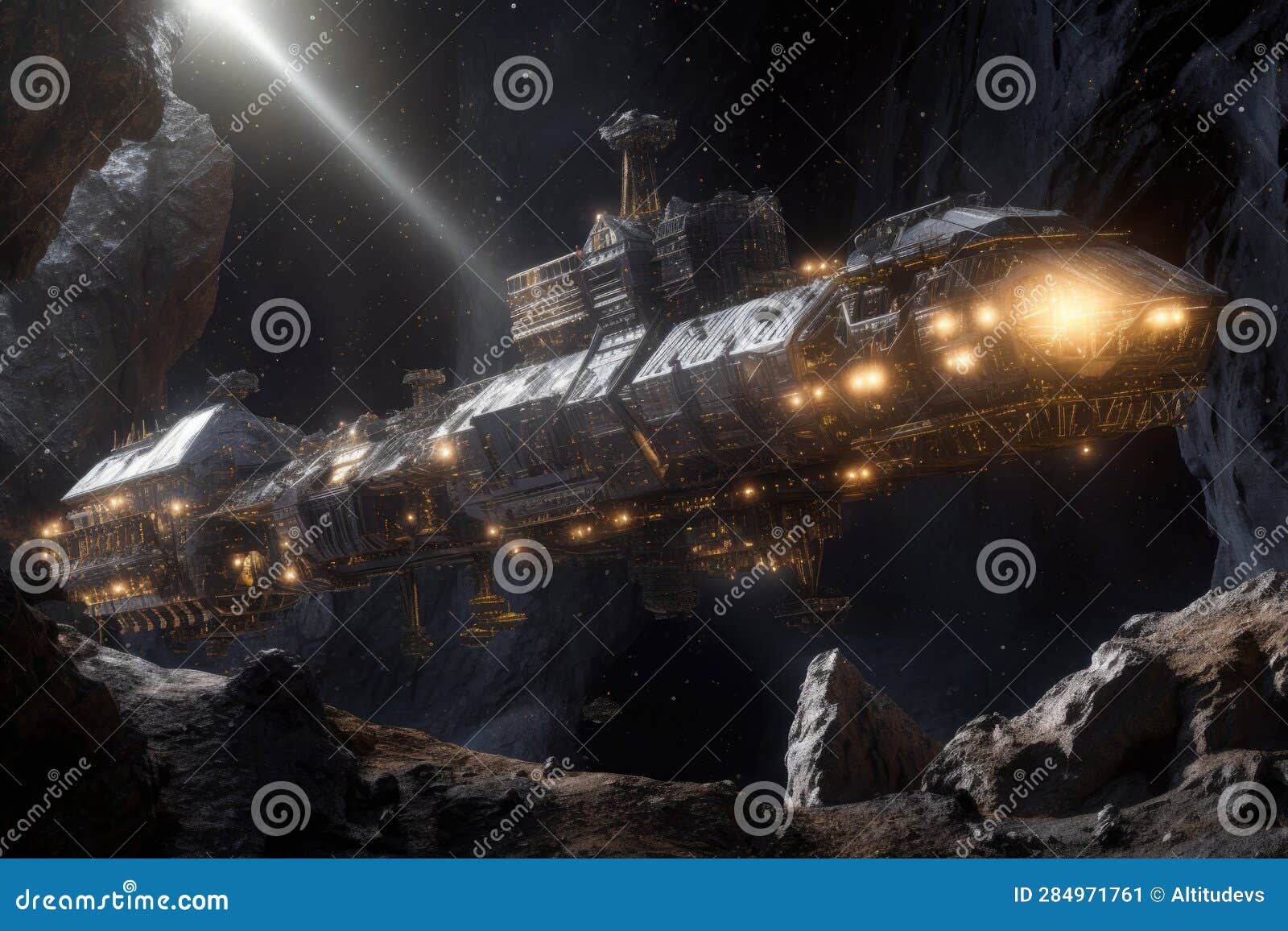 Innovative Asteroid Mining Spaceship at Work Stock Image - Image of ...
