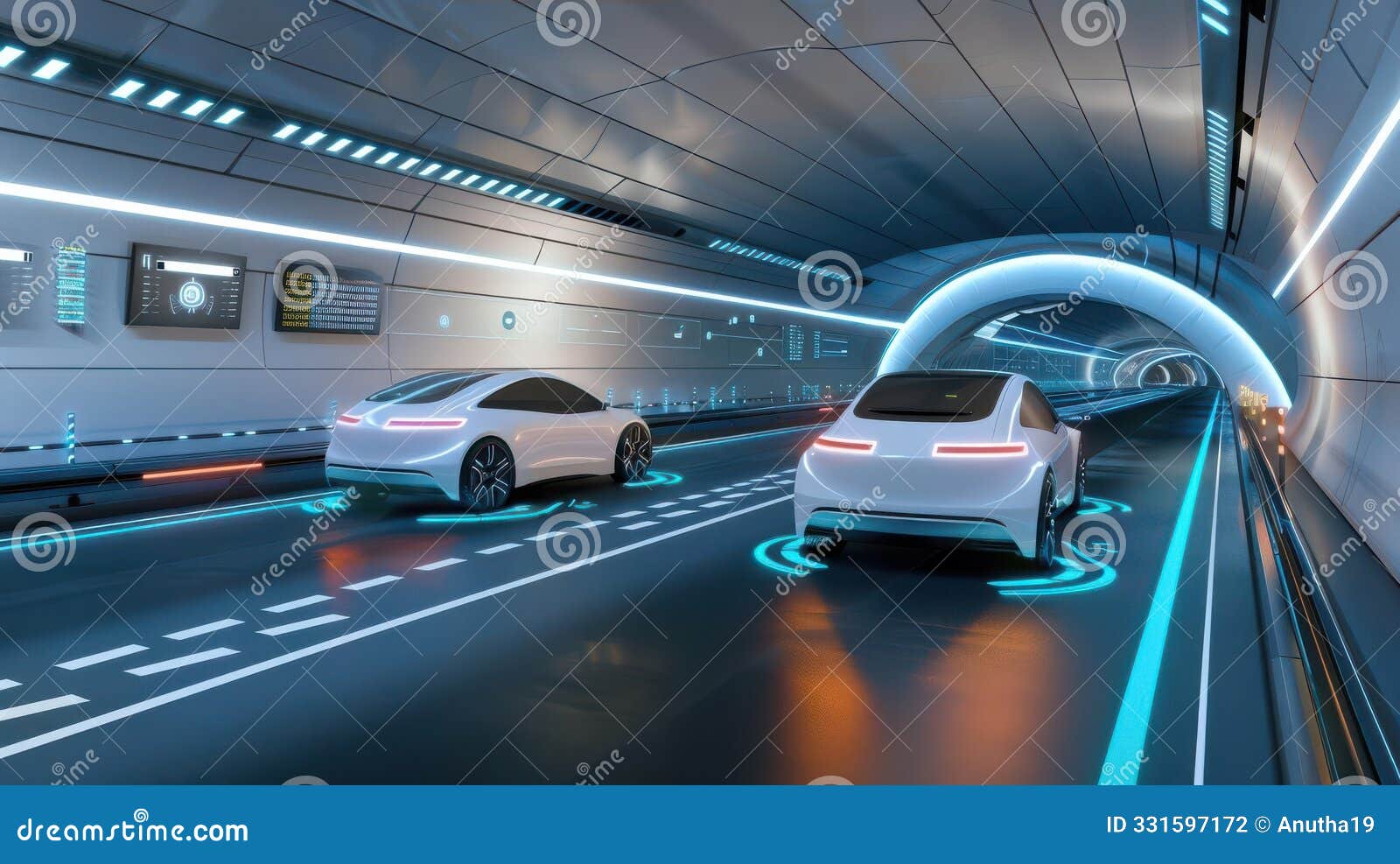 Innovative Autonomous Vehicles Navigating through a Futuristic ...